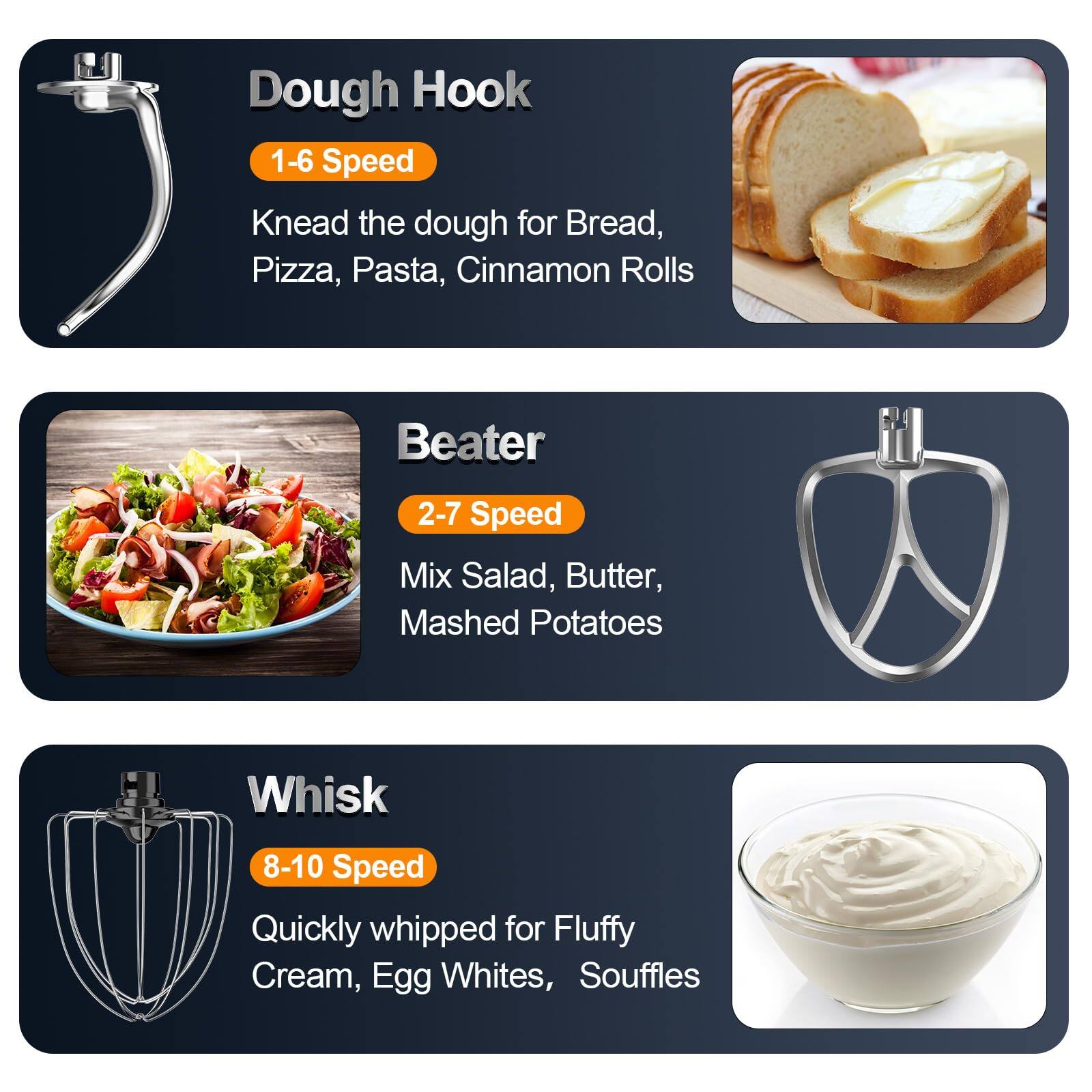Honinst 6.5 qt. 3 In 1 Electric Stand Mixer with 10 Speed, 3D Mixing ...