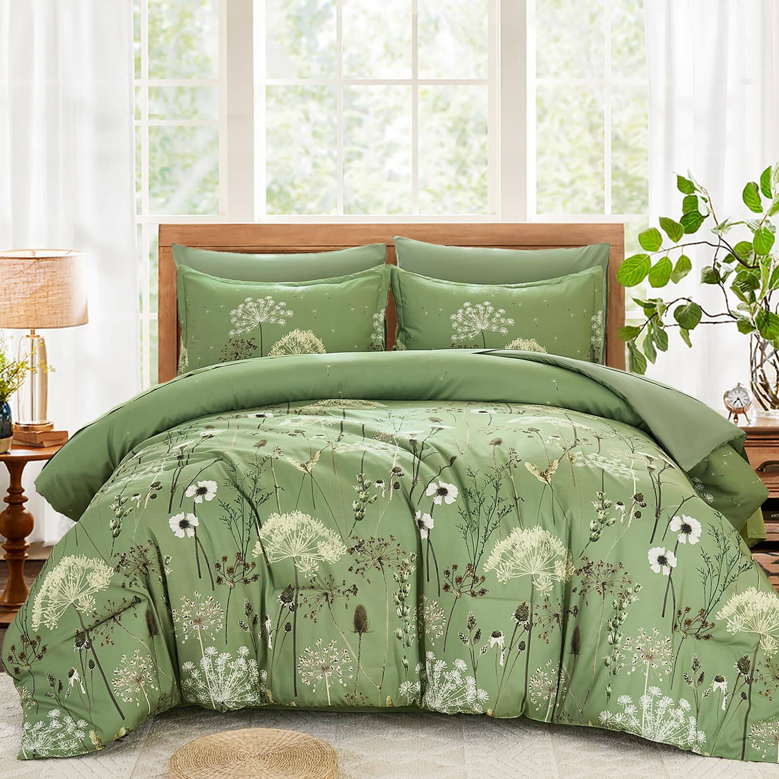 Comfort Essence - 7 Piece Floral Comforter Set Dandelion Plant ...