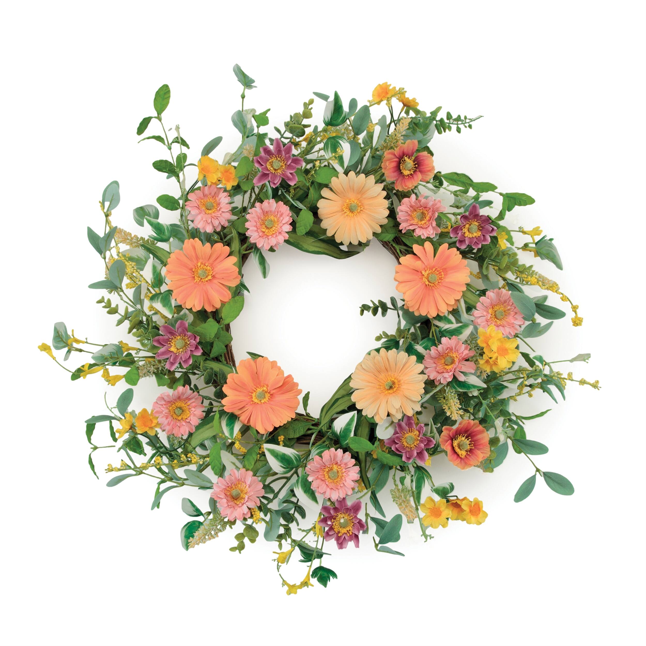 BreeBe Mixed Gerbera Daisy Wreath 24"D Pink, Red, Green 96818DS - Best Buy