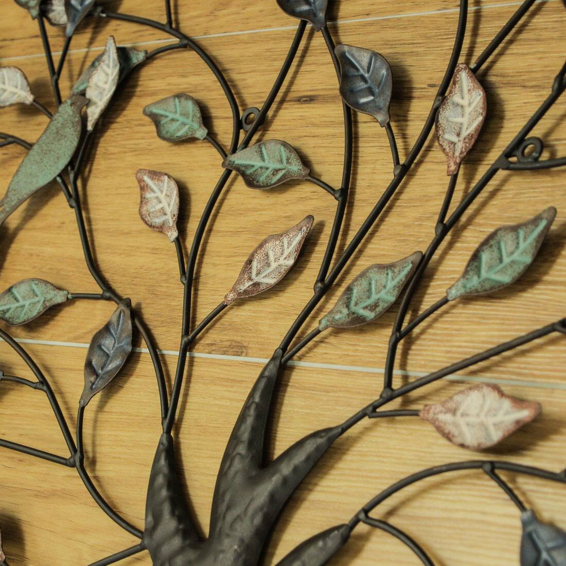 Alt View 8. Zeckos - 36 inch Tri Tone Leaves Birds In Branches Metal ...