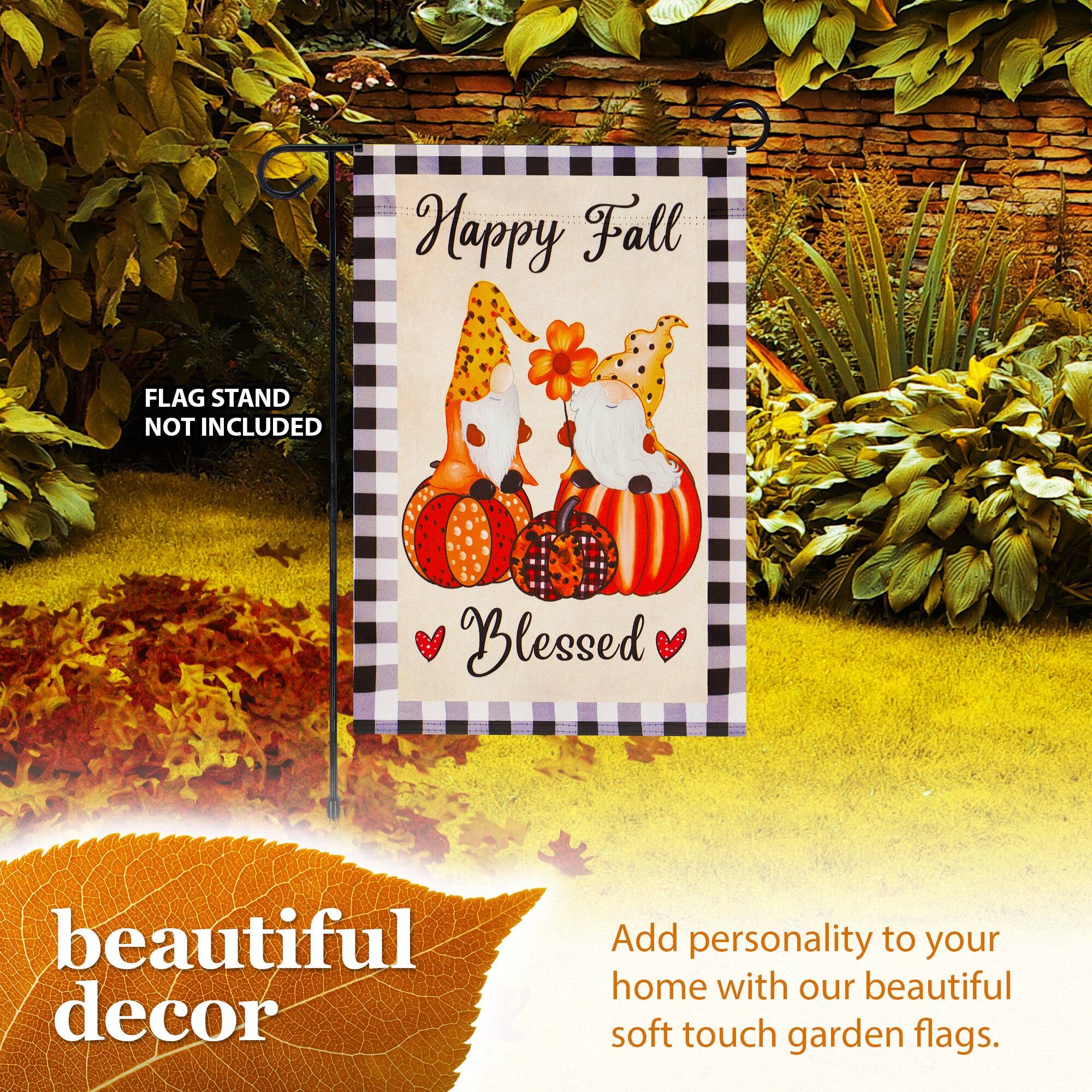 G128 Garden Flag Happy Fall Blessed Two Gnomes on Pumpkins 12 x 18 inch ...