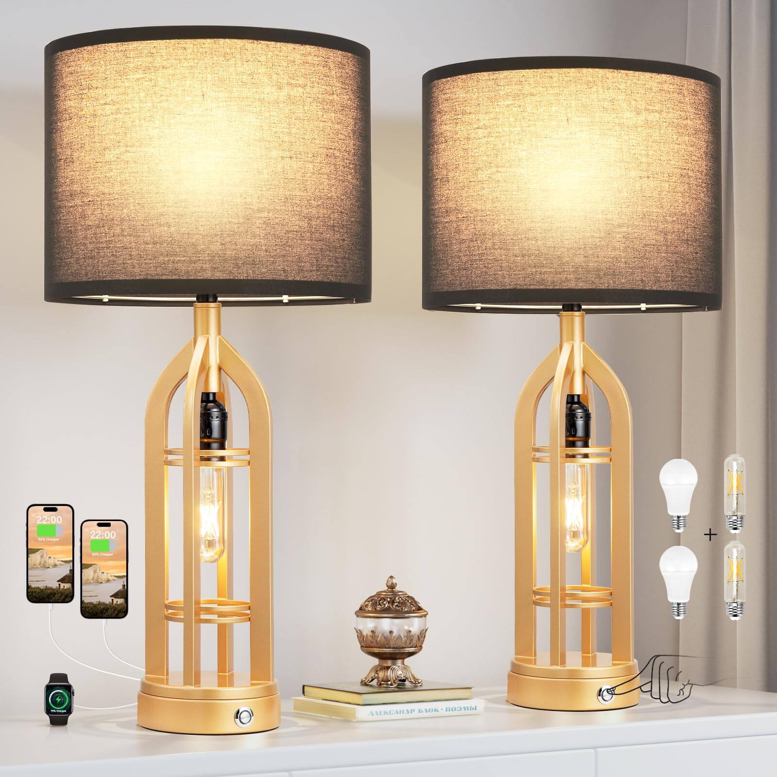 Cedar Assembly Table Lamp For Living Room Set Of 2 Wood like Bedside ...