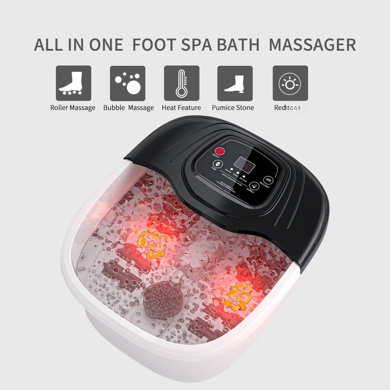 Live At Space Heated Foot Spa Bath with Bubbles, Vibration, Red Light ...