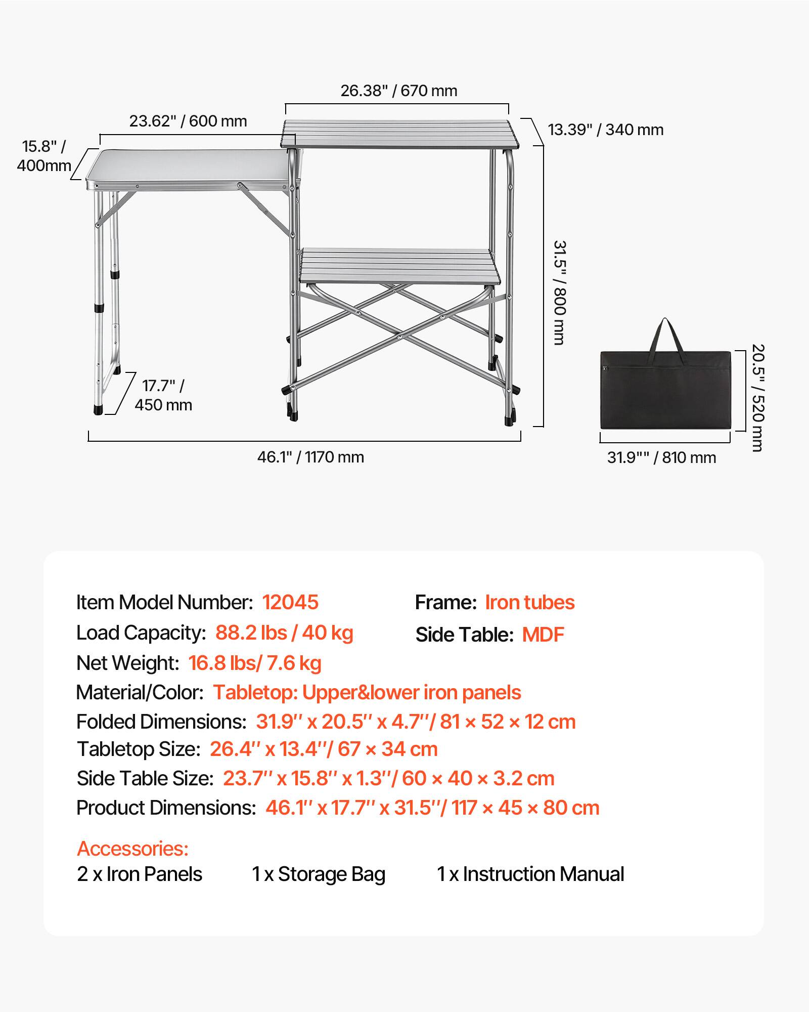 VEVOR Camping Kitchen Table, Slim Fold Cook Station, Portable Folding ...