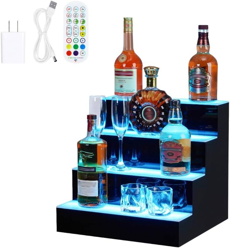 Qeetex 4 Tier LED Acrylic Liquor Display Shelf with Remote & App ...