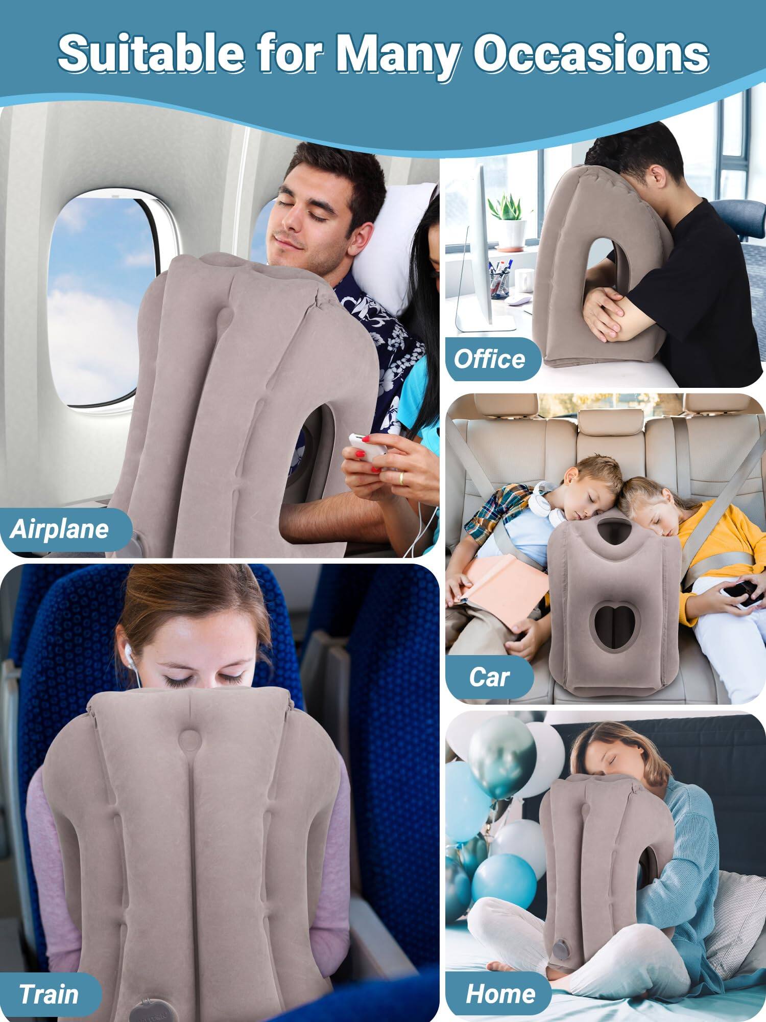 Fabibe Inflatable Travel Pillow For Airplane Comfortable Sleeping To ...