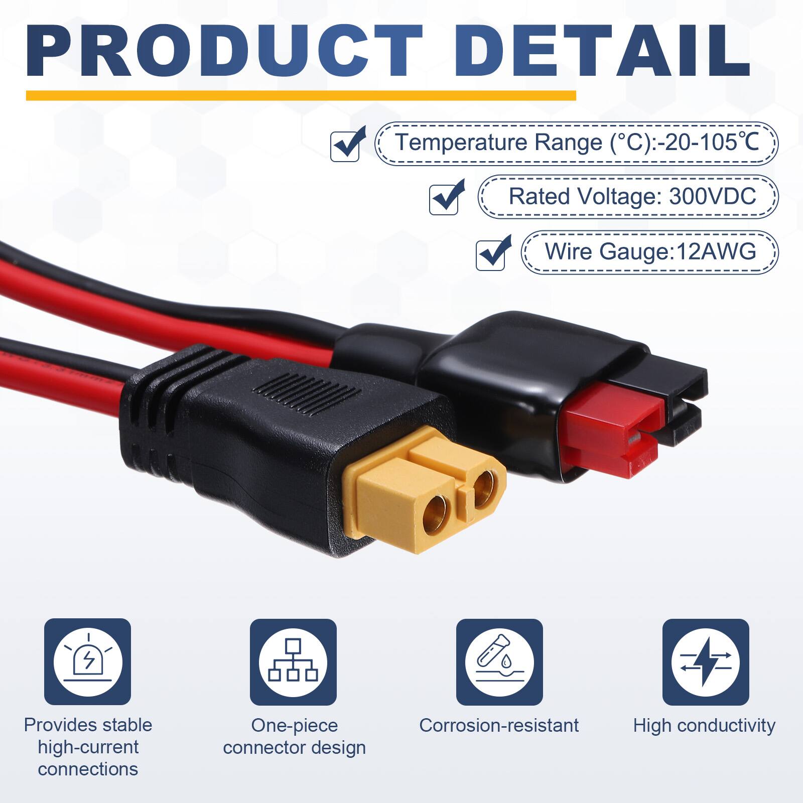 Unique Bargains 300VDC XT60 Extension Cable, XT60 Female to Battery ...