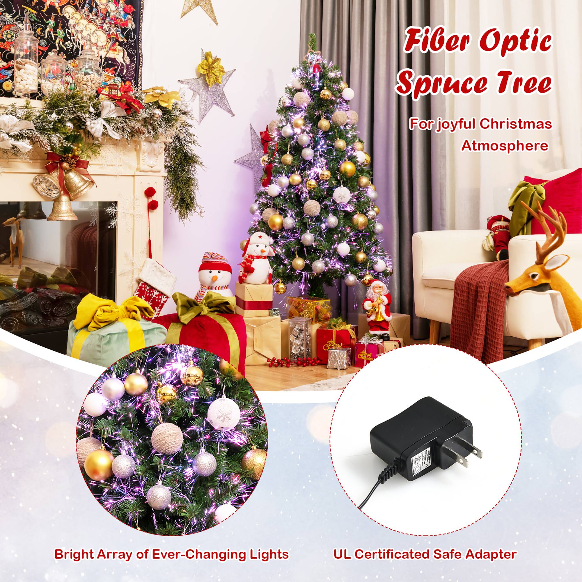 Costway 5ft Pre lit Fiber Optic PVC Artificial Christmas Tree w/ 449 ...