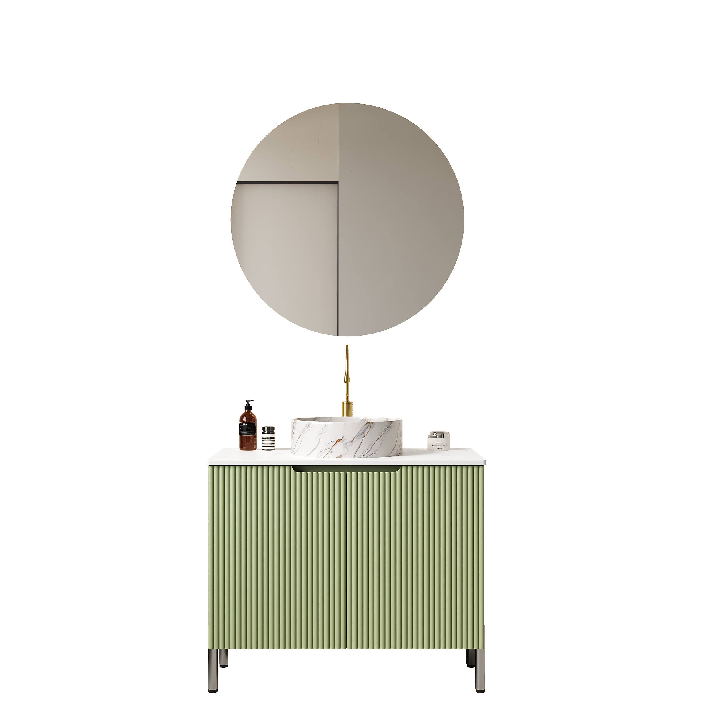 APRILSOUL TURIO 30 inch Freestanding Vanity 2 Doors Round Basin Carrara ...