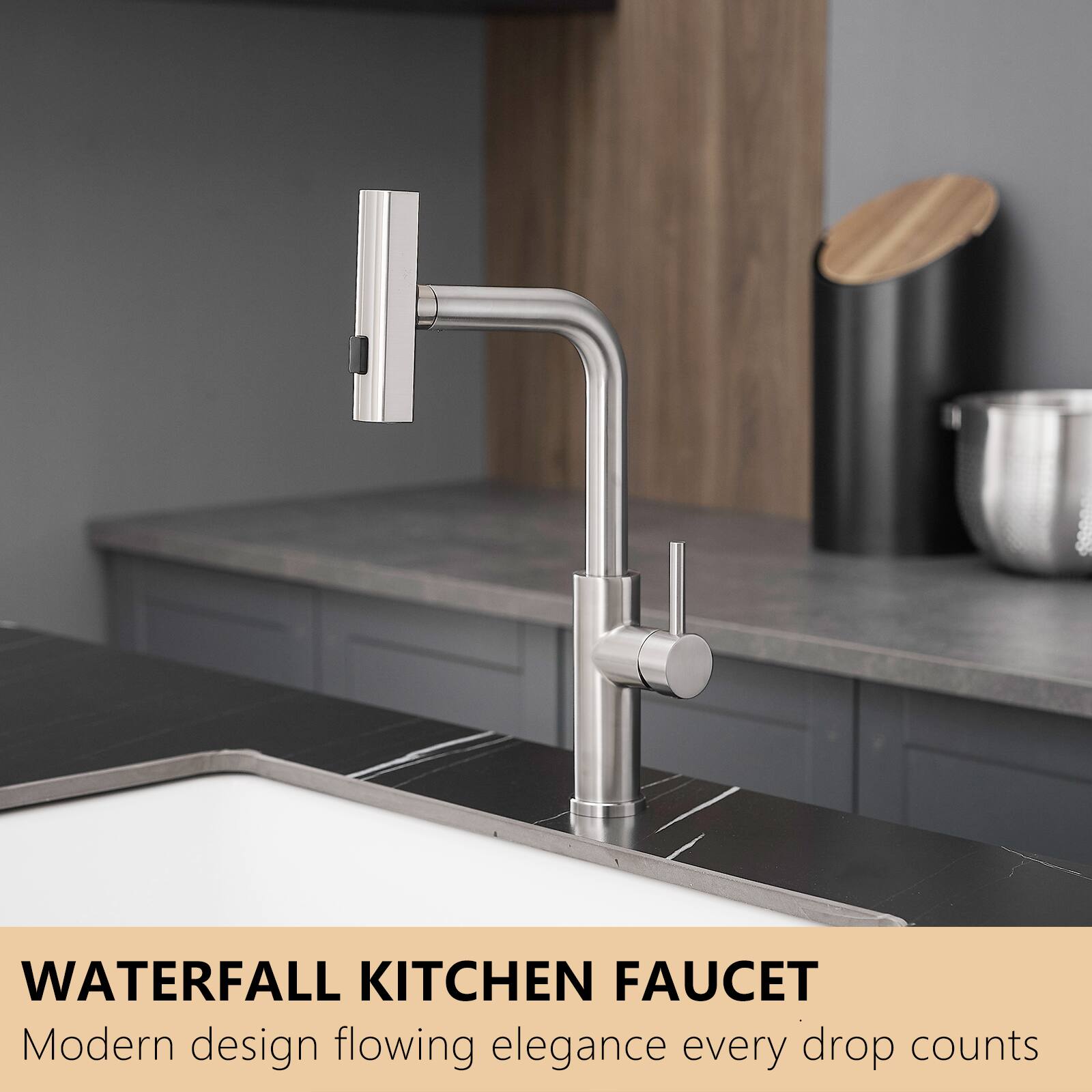 Kitchen Sink Faucet Brushed Nickel Pull out Sprayer Bar Faucet Single ...