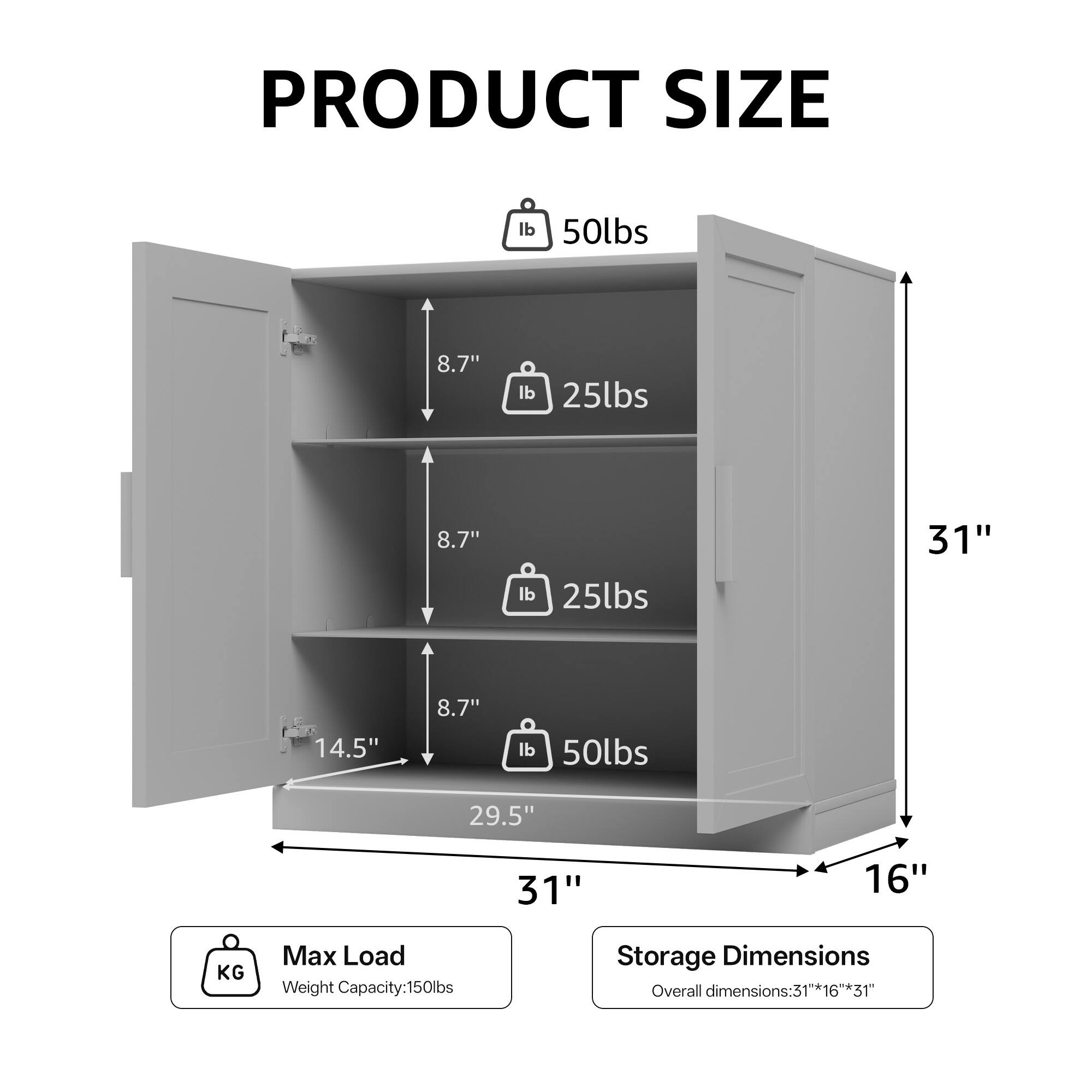 PexFix Farmhouse Buffet Sideboard, 31" W Solid Oak Accent Cabinet with ...