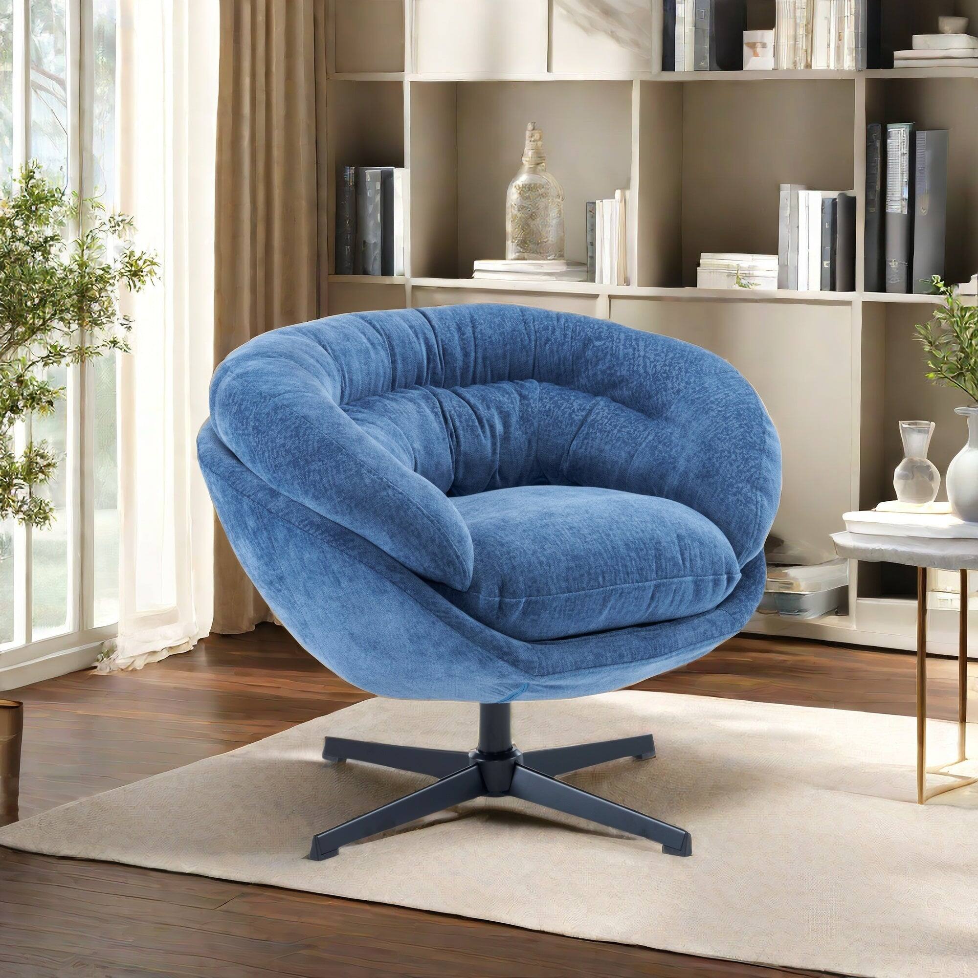 Boyel Living Navy Modern Chenille Round Swivel Office Chair with ...