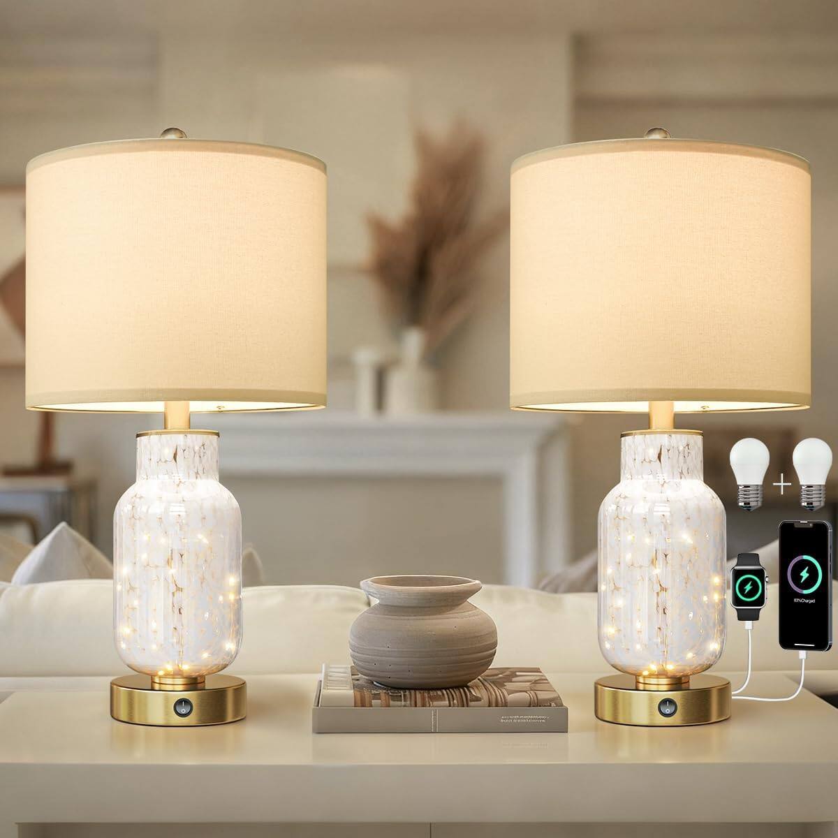 Cozy Serene Lamp Night Light Modern LED USB Glass Table Lamps Bedside ...
