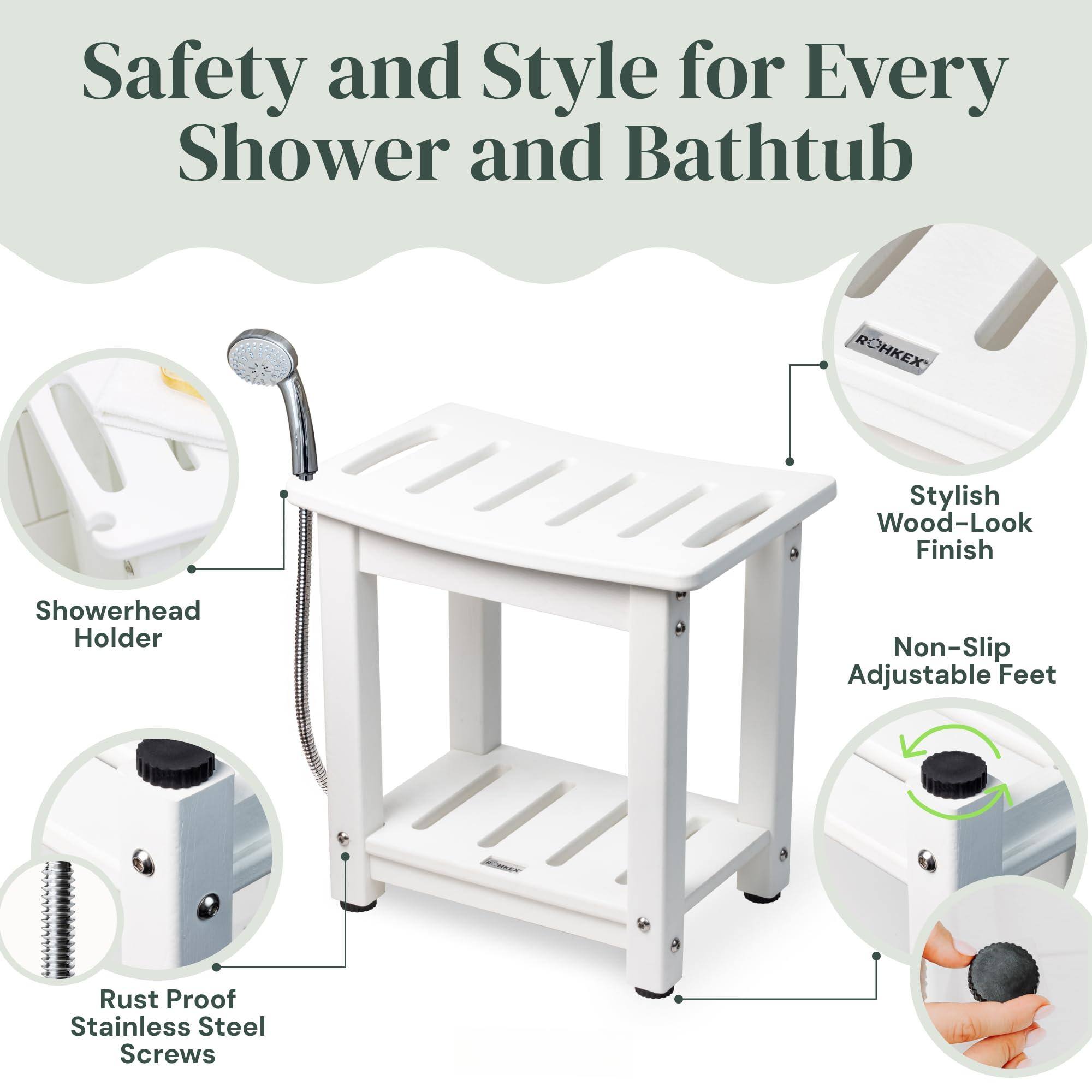 JETRANSPORT Curved Shower Bench White L shaped Seat Durable Waterproof ...