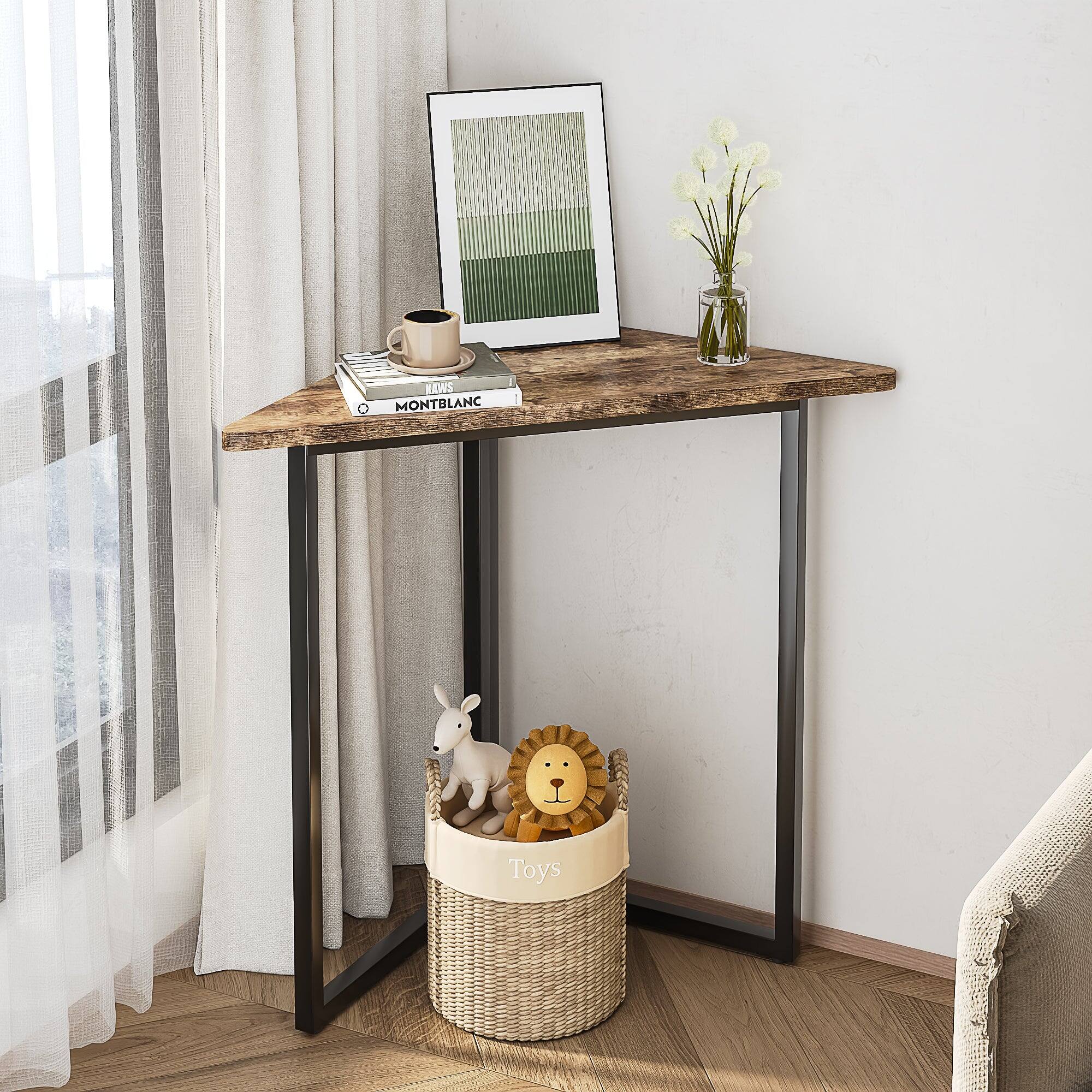 Vecelo Corner Shelf, End Side Tables, Triangle Shelves with Metal Frame ...