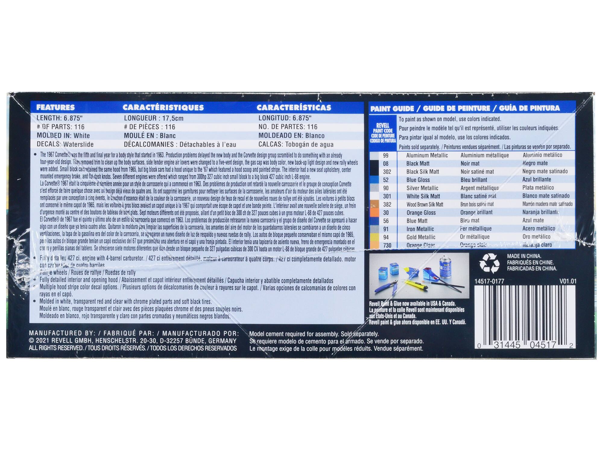 Level 4 Model Kit 1967 Chevrolet Corvette Sport Coupe 1/25 Scale Model ...