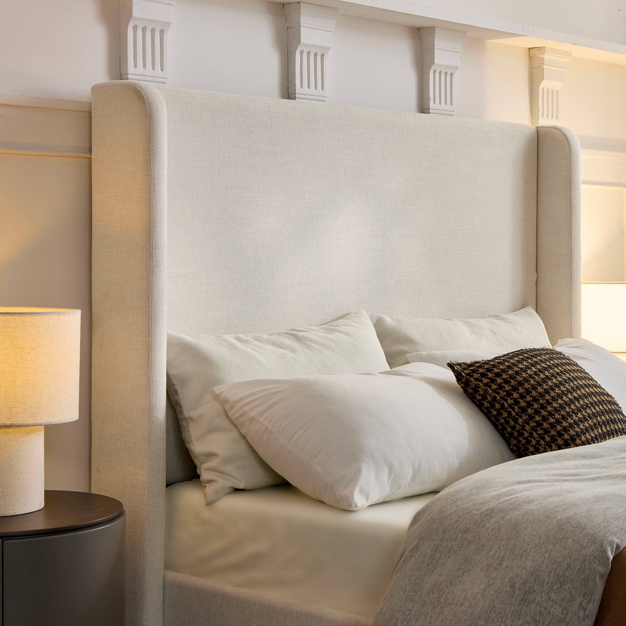 Boyel Living Queen Upholstered Wingback Platform Bed 54 Inch Headboard ...