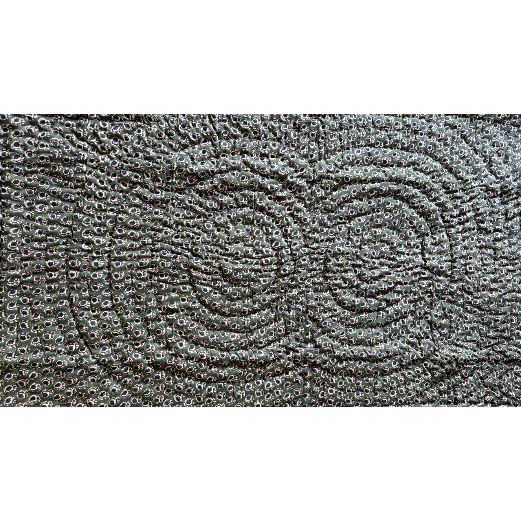 Paradigms Interiors Block Print Quilted Basil Throw Reversible Blanket ...