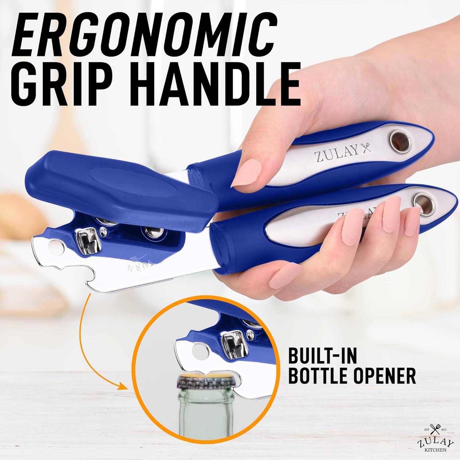 Zulay Kitchen Manual Can Opener Smooth Edge Cut Stainless Steel Blades ...