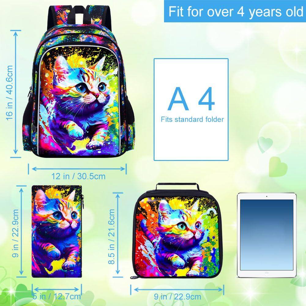 Stamp n Camp 16" Cat Backpack For 3pcs Bookbag Elementary School ...