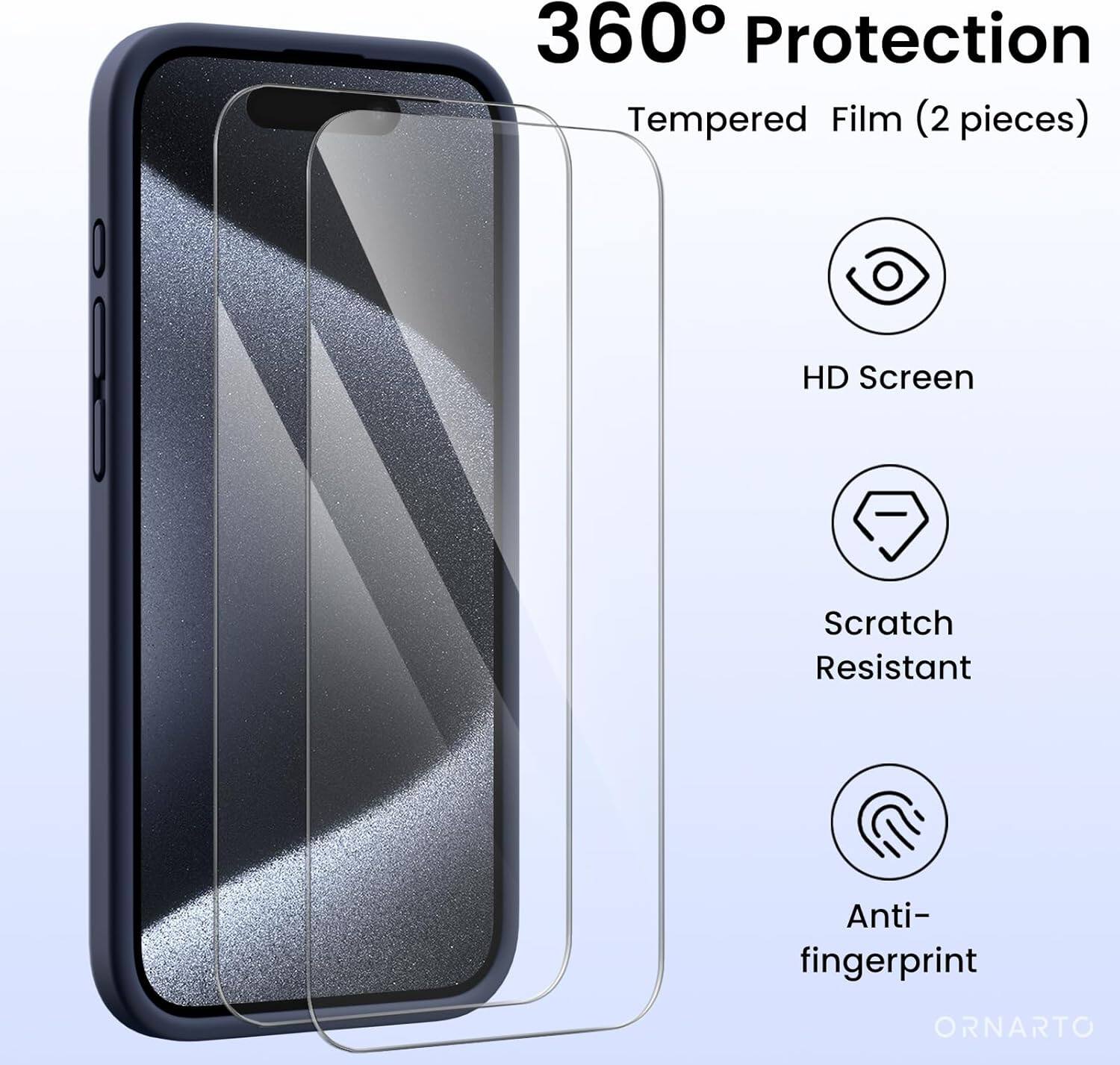 Ornarto Compatible with iPhone 15 Pro Case, with 2 x Screen Protector ...