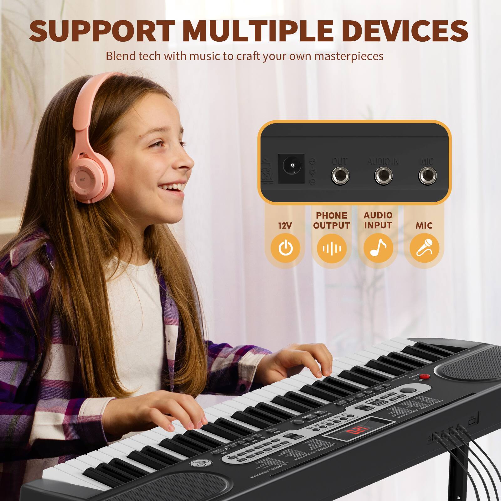 Sugift 61 Key Electric Keyboard Piano Set with Adjustable Stand & Stool ...