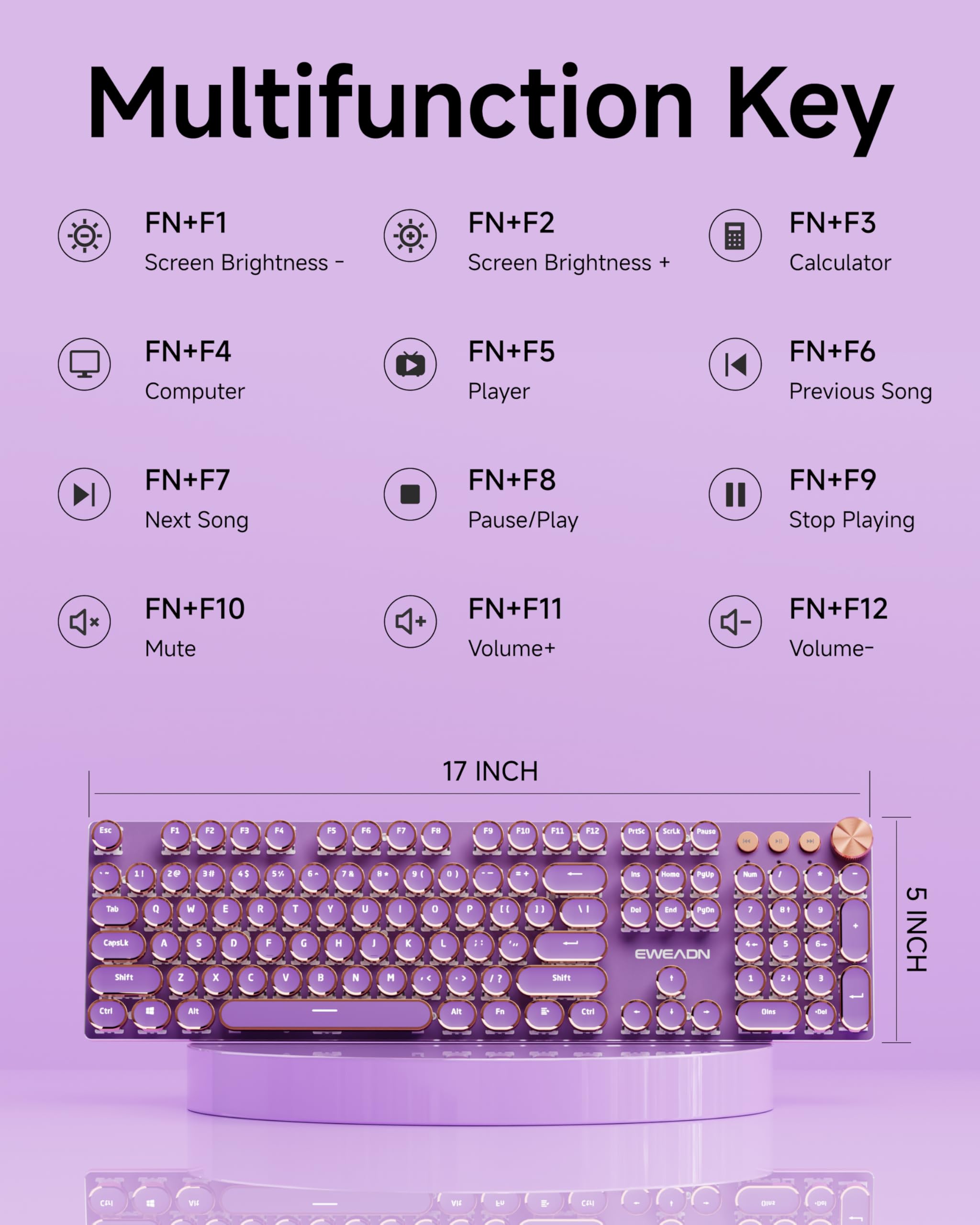 COTTAGE Eweadn V20 Typewriter Style Mechanical With Backlit Media Knob 2 bluetooth usb c Retro ...