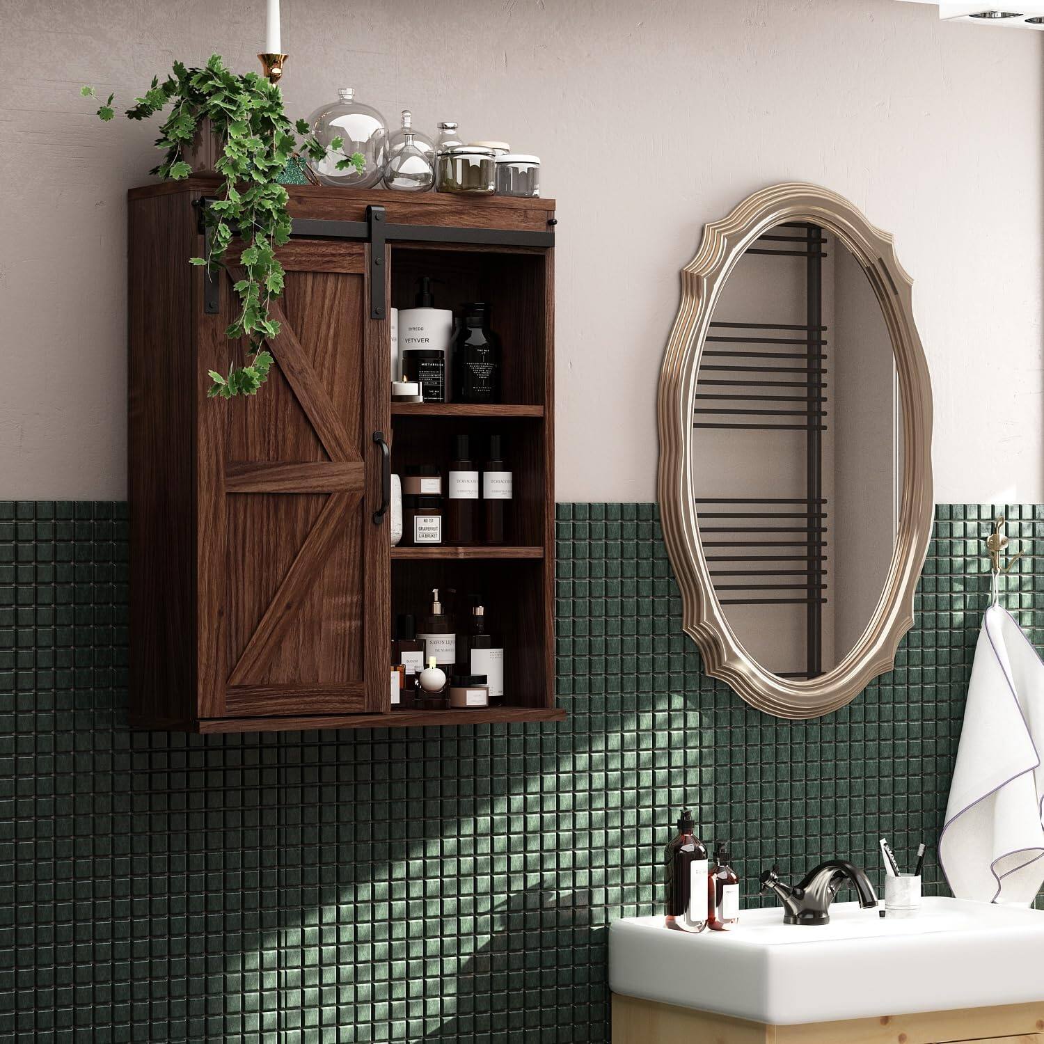 Hirose Alice Wall Storage Cabinet With Sliding Barn Door Shelf 3 tier ...