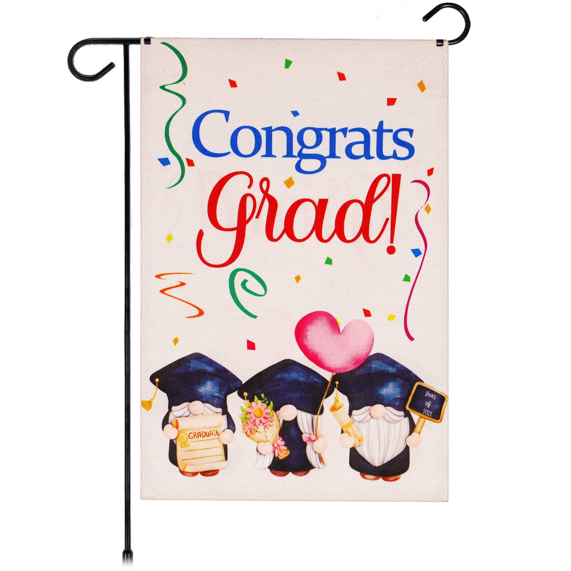 G128 Congrats Grad Garden Flag Three Gnomes Design, 12 x 18 in Assorted ...