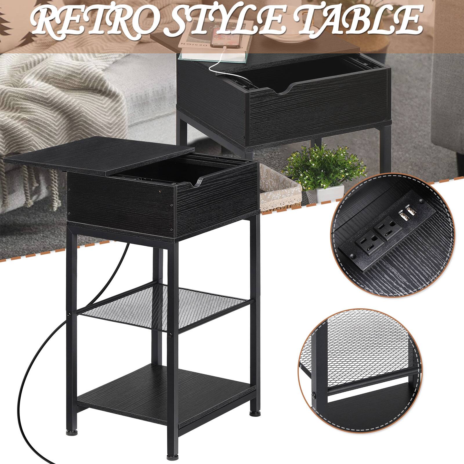 Oumilen Lift Top End Table with Built In Power Outlets & 2 Tier Storage ...