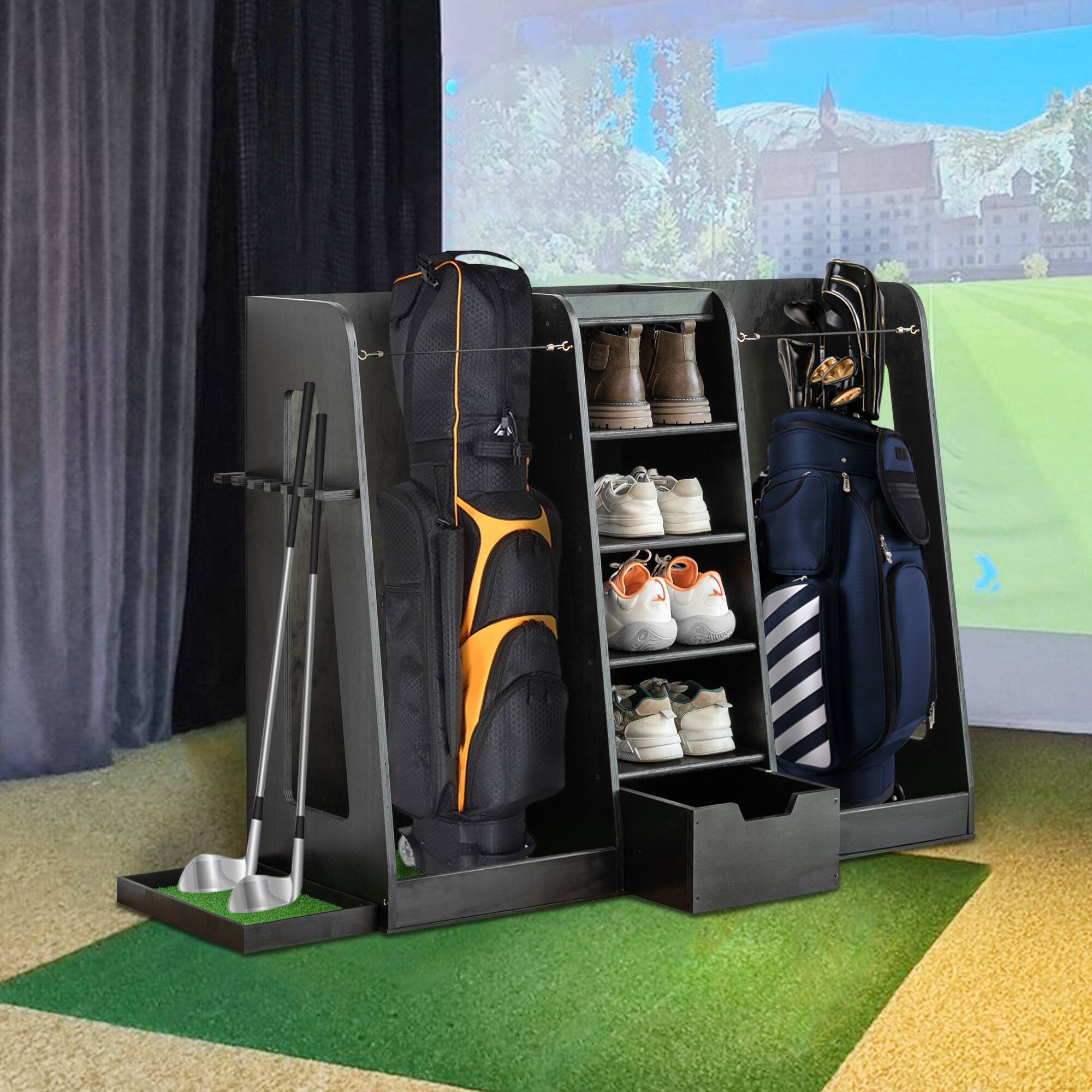 ELEMENT ACE Wooden Golf Bag Organizer with Drawers & Club Holders Black ...