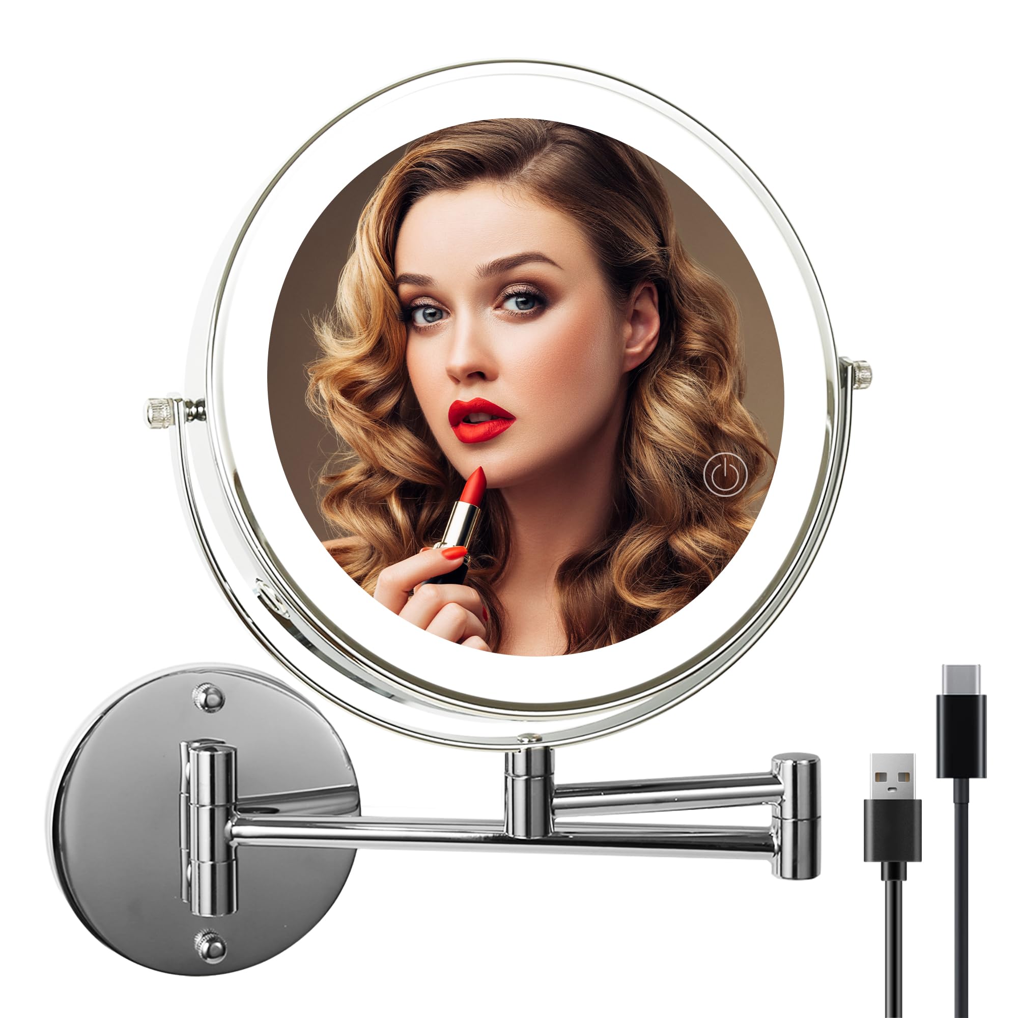 Empire DigiLabs 8 Wall Mounted Lighted Makeup Mirror With Magnification 1x 10x Magnifying Light ...