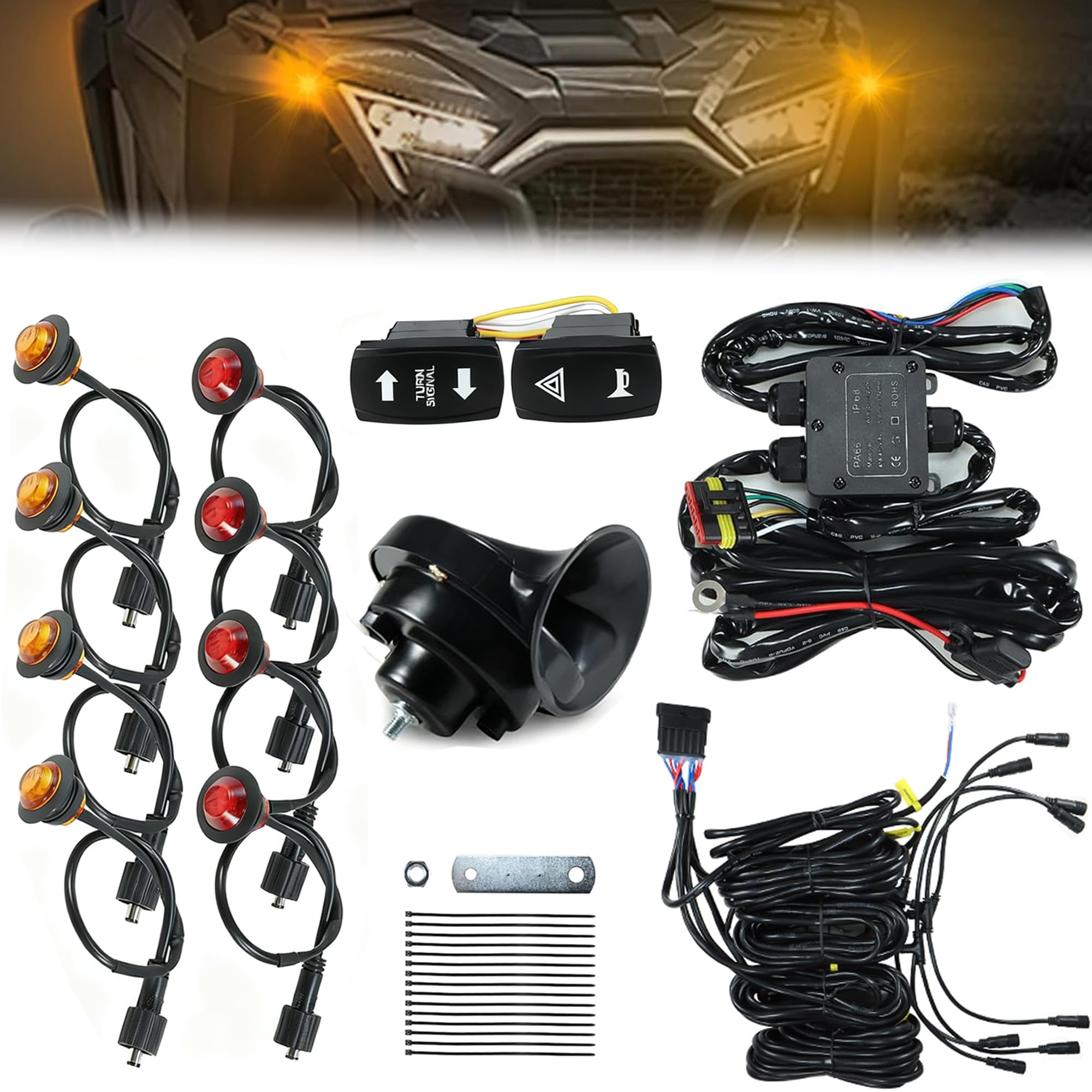COTTAGE universal utv turn signal kit column horn button led blinker ...