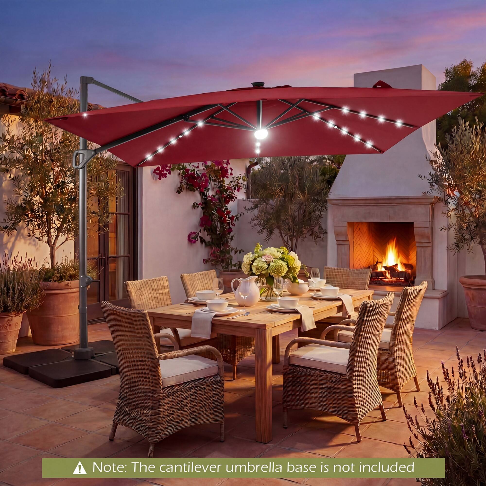 Costway 10 FT Cantilever Patio Umbrella with 32 Solar LED Lights, 360 ...