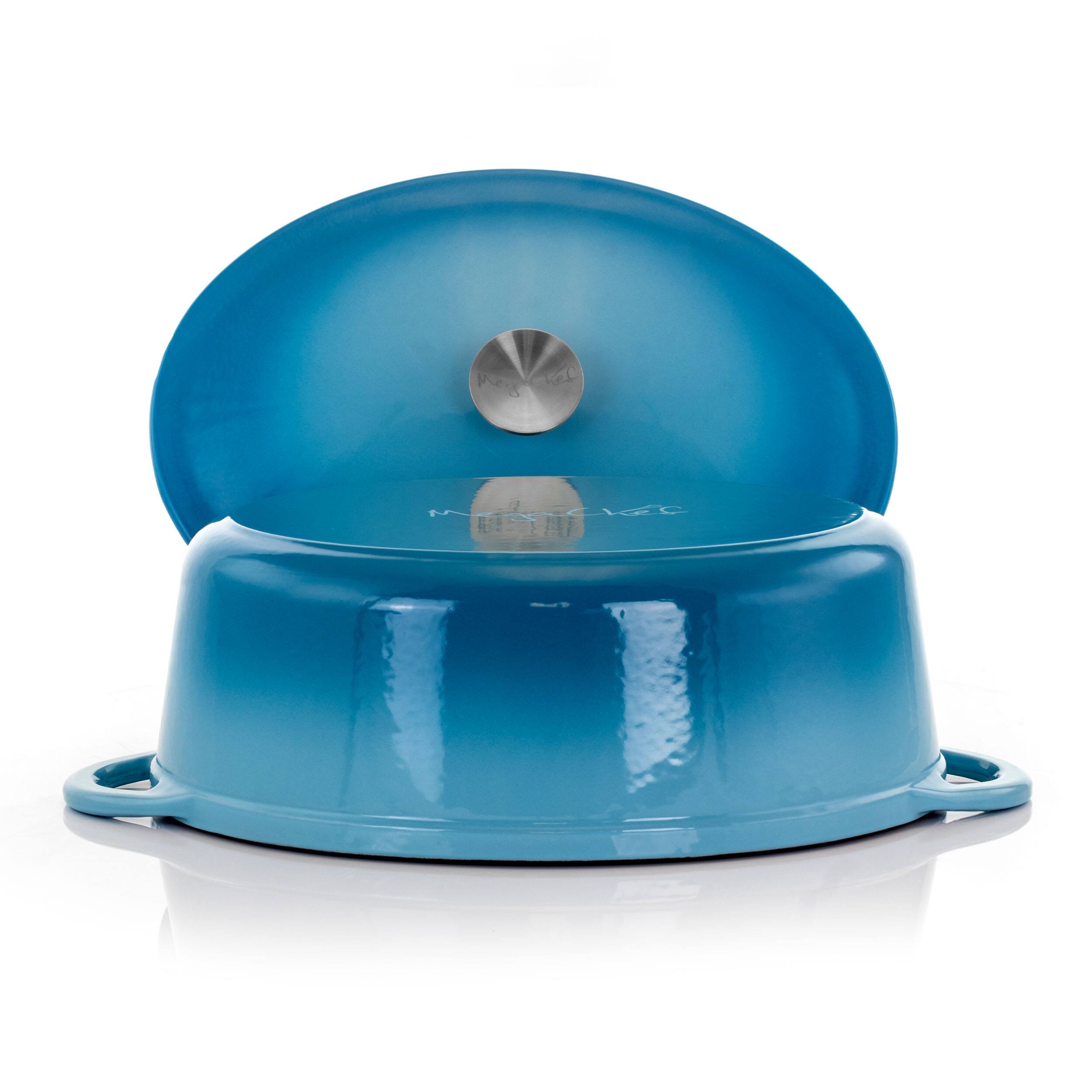 MegaChef 7 Quarts Oval Enameled Cast Iron Casserole Blue 310112880M ...
