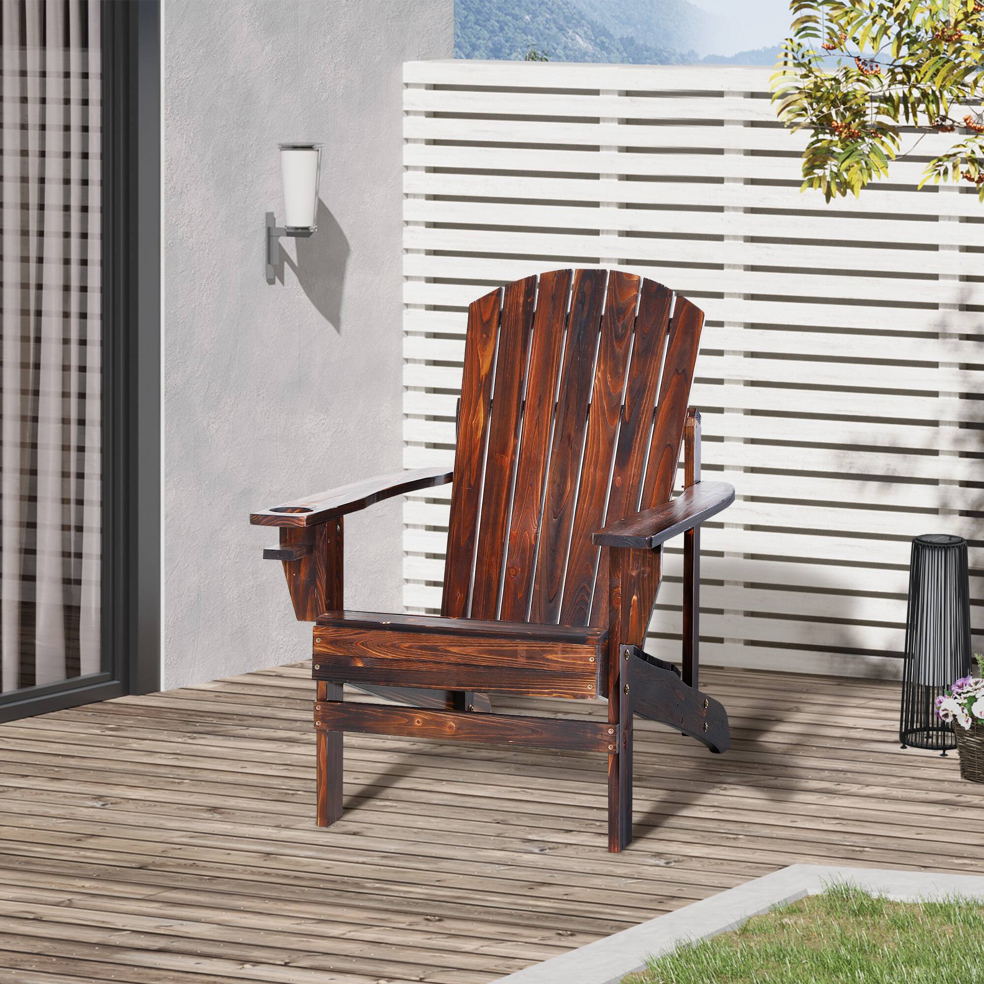 APRILSOUL Wooden Adirondack Chair Outdoor Patio Lawn Chair with Cup ...