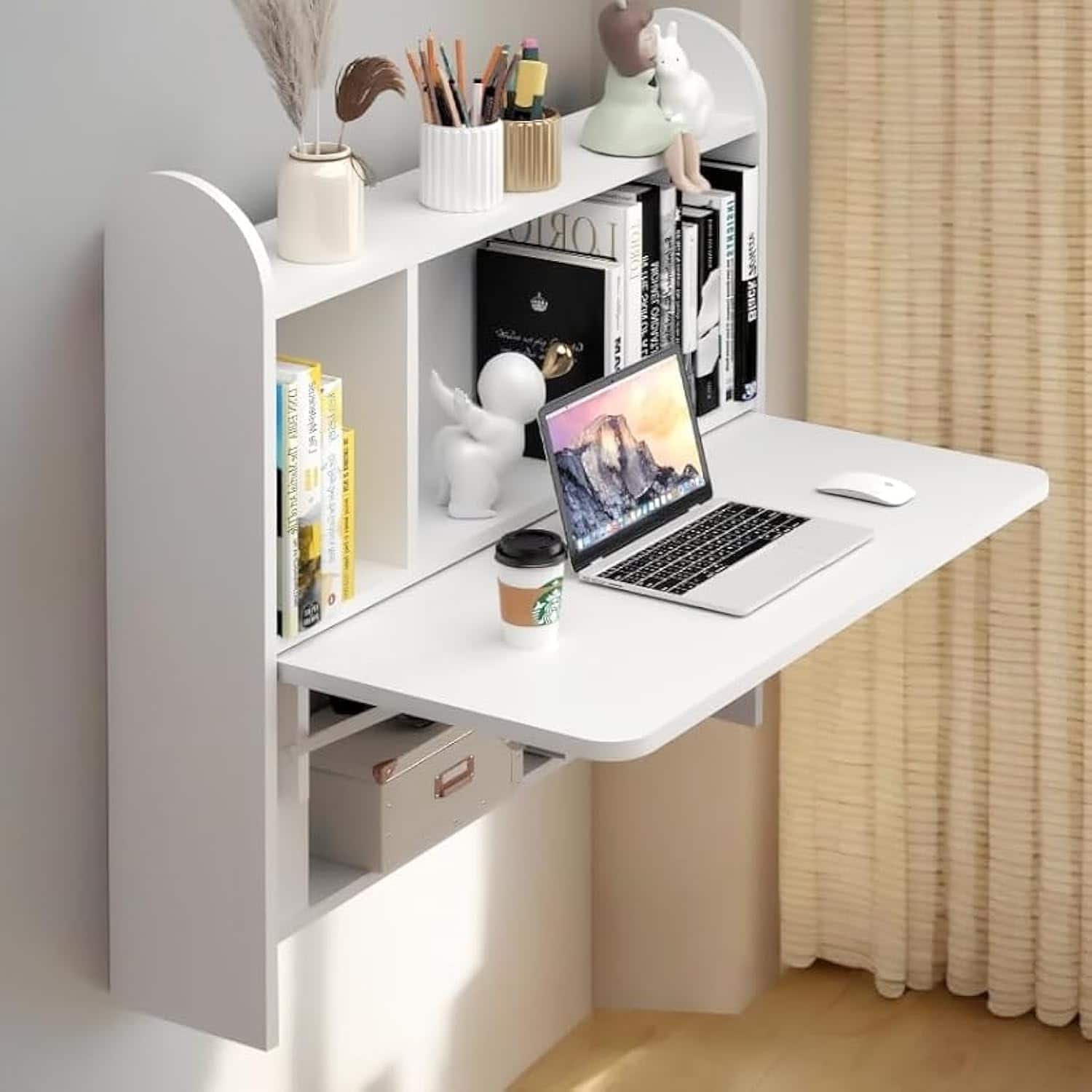 Zell Electronics - Wall-Mounted DeskDrop-Leaf Laptop Table with Shelves ...