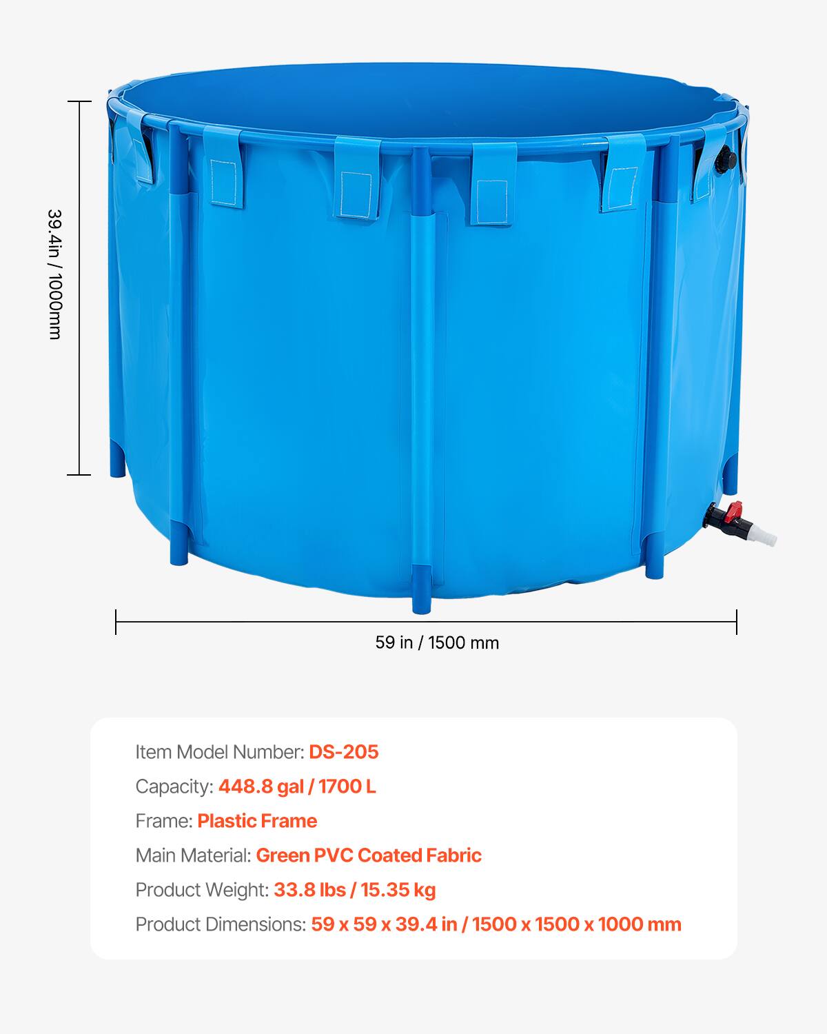VEVOR Canvas Fish Pond, 448.8 Gal Capacity Above Ground Fish Pond ...