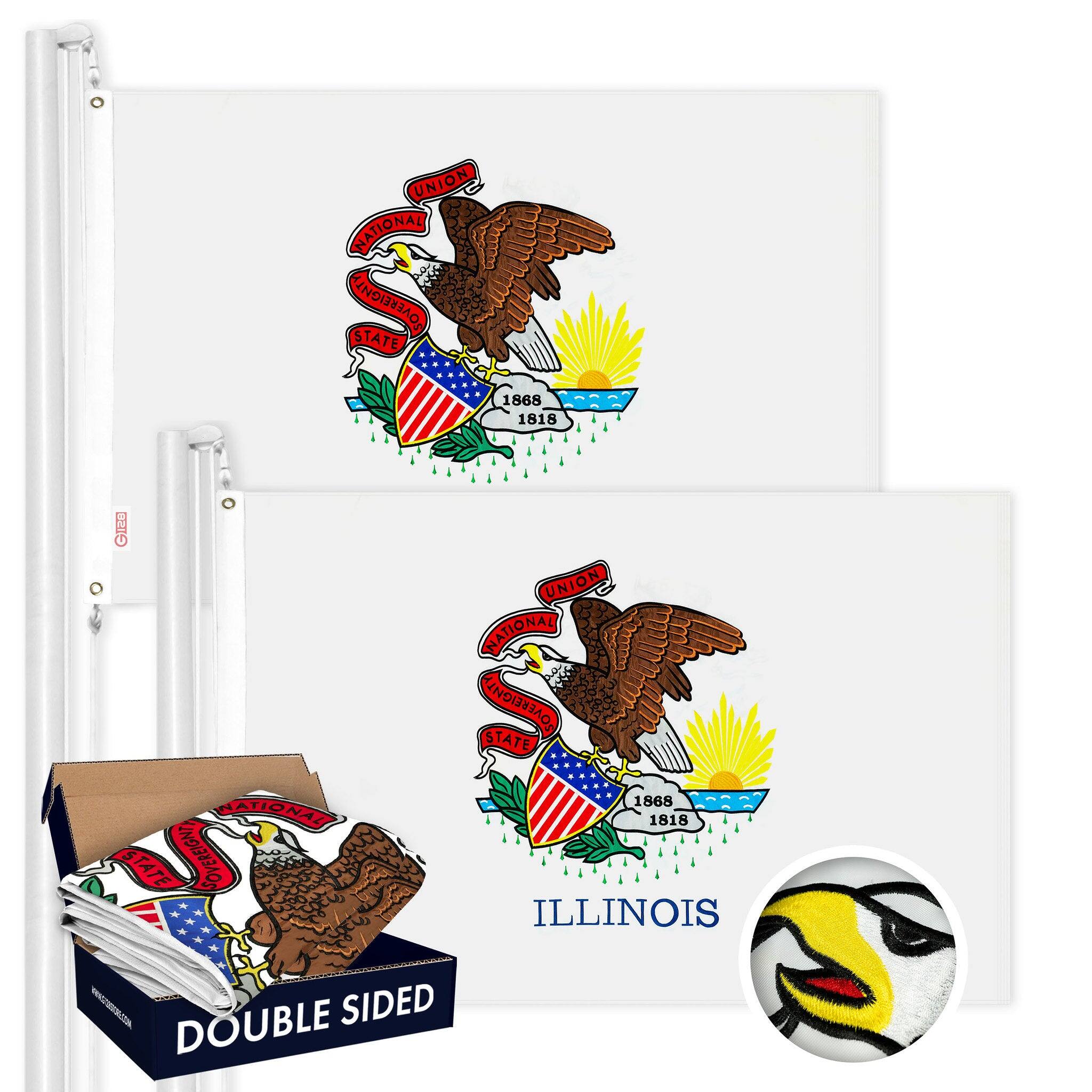 G128 Illinois State Flag 3x5 ft 2 Pack Double Sided Embroidered ...