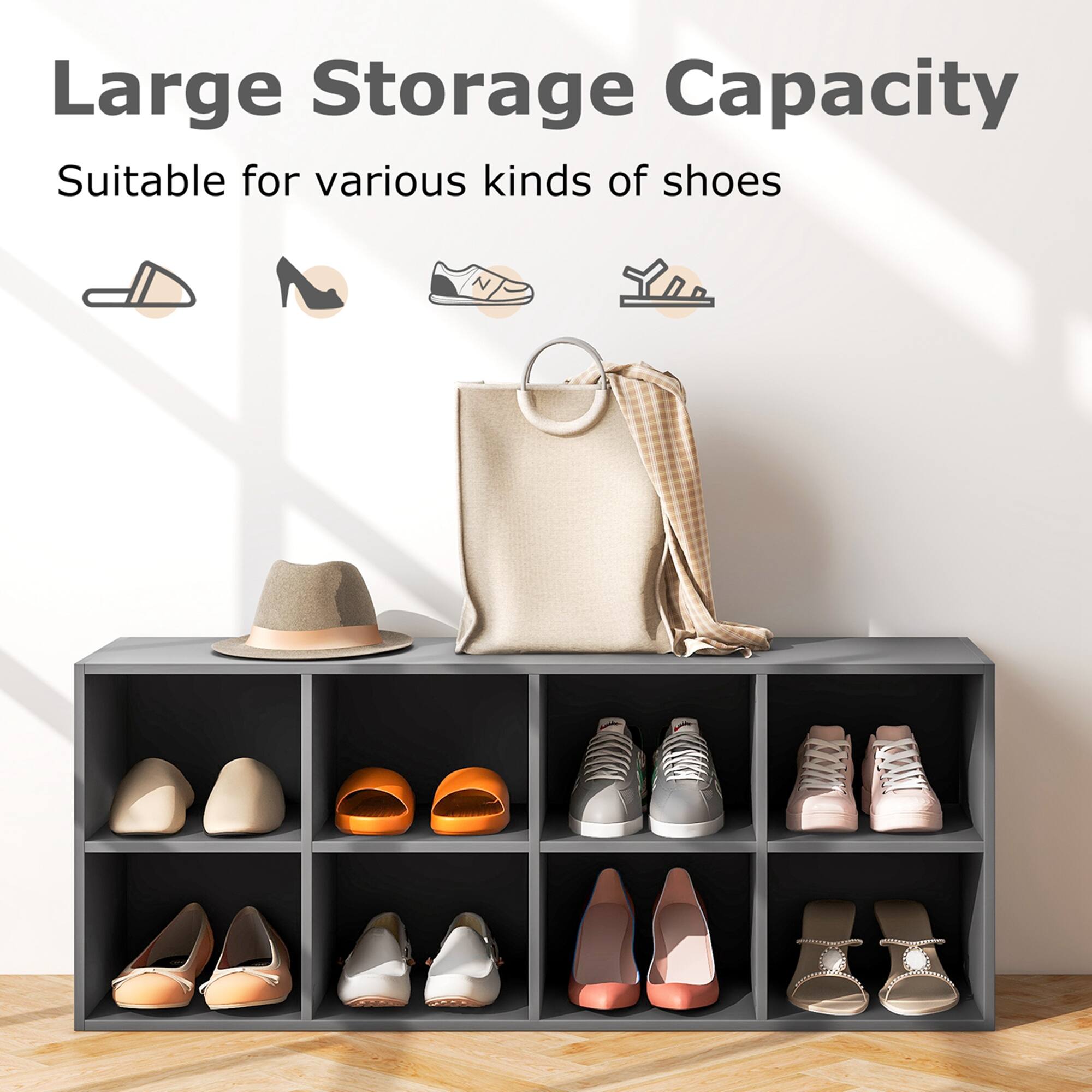 Costway 8 Cubbies Shoe Bench with 500 LBS Weight Capacity Cubby Shoe ...