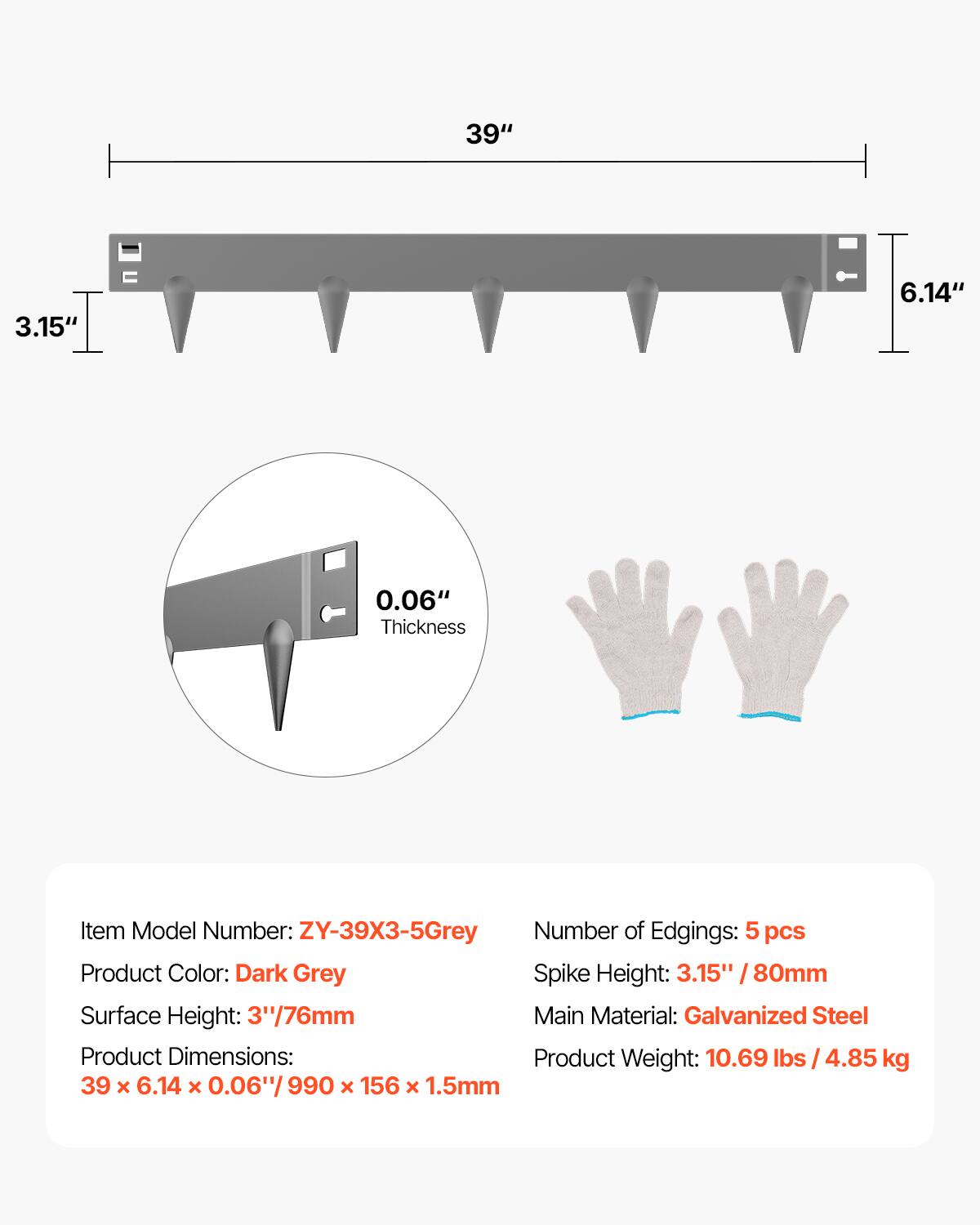 VEVOR Steel Landscape Edging, 5 Packs 39 x 3 in Rust Resistant Metal Landscape Edging, Bendable ...