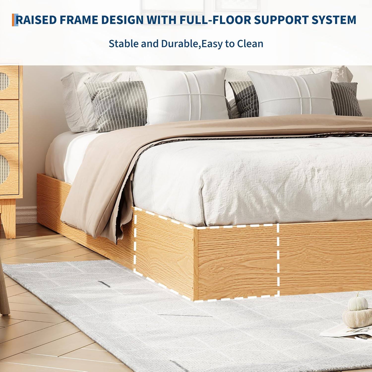 Babevy Wood Platform Bed Frame, Sleek Modern Minimalist Floor Standing ...