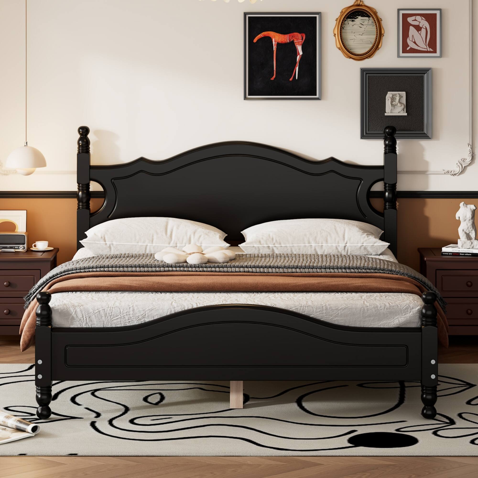 GOODSILO Queen Size Wooden Platform Bed Frame with Retro Style ...