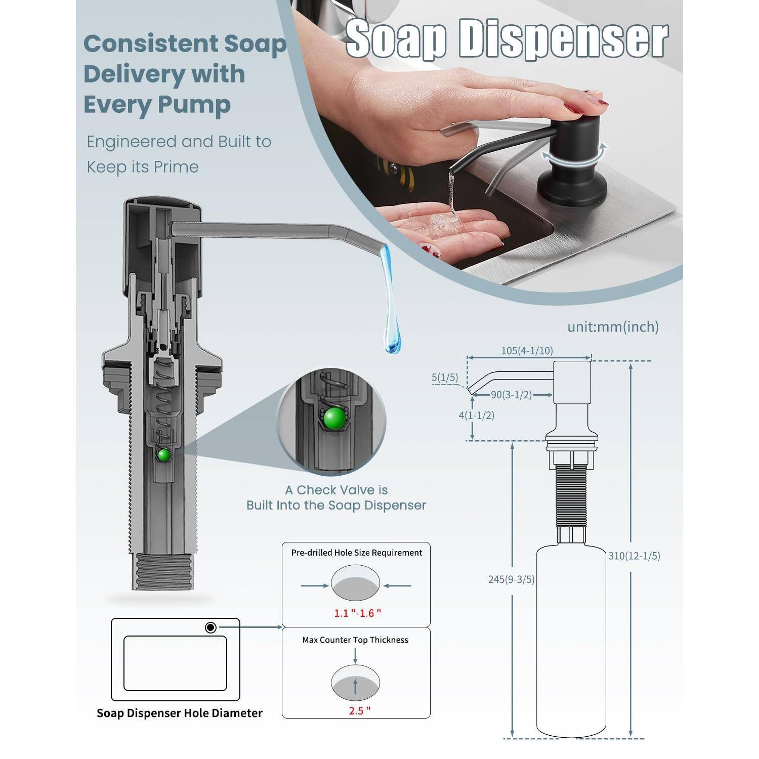 Dapper Styles Kitchen Faucet Soap Dispenser For Sink With Deck Plate ...