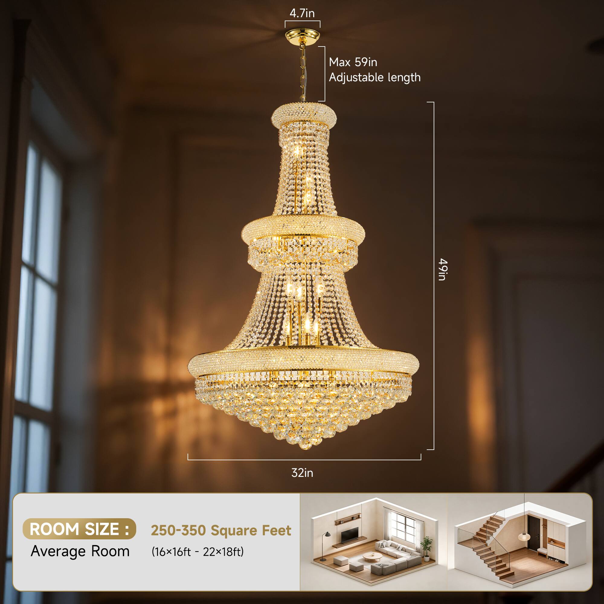 Boyel Living 32 Inch Gold Crystal Chandelier 27 Light French Empire ...