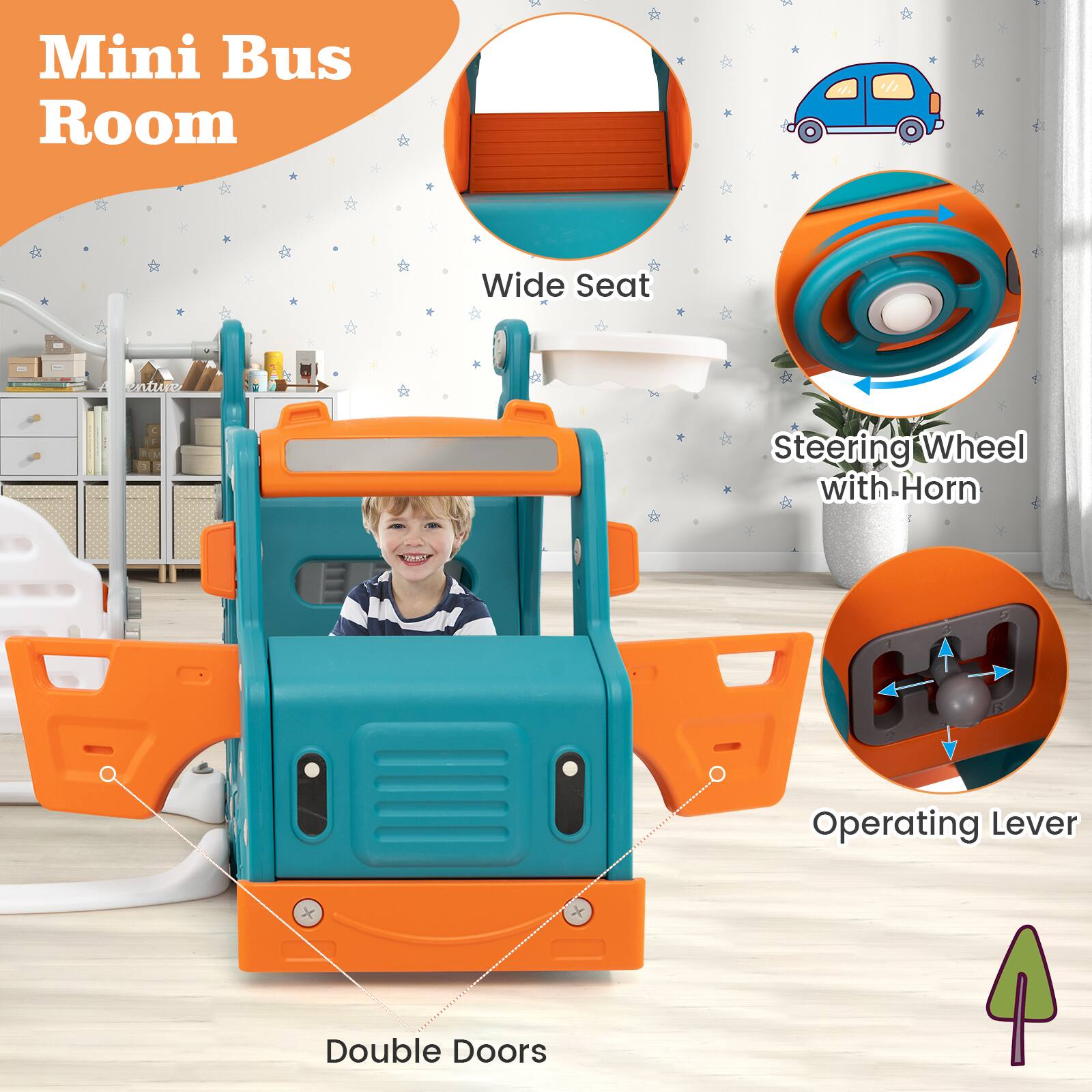 SlickBlue 5 in 1 Kids Slide and Swing Set with Mini Bus and Basketball ...