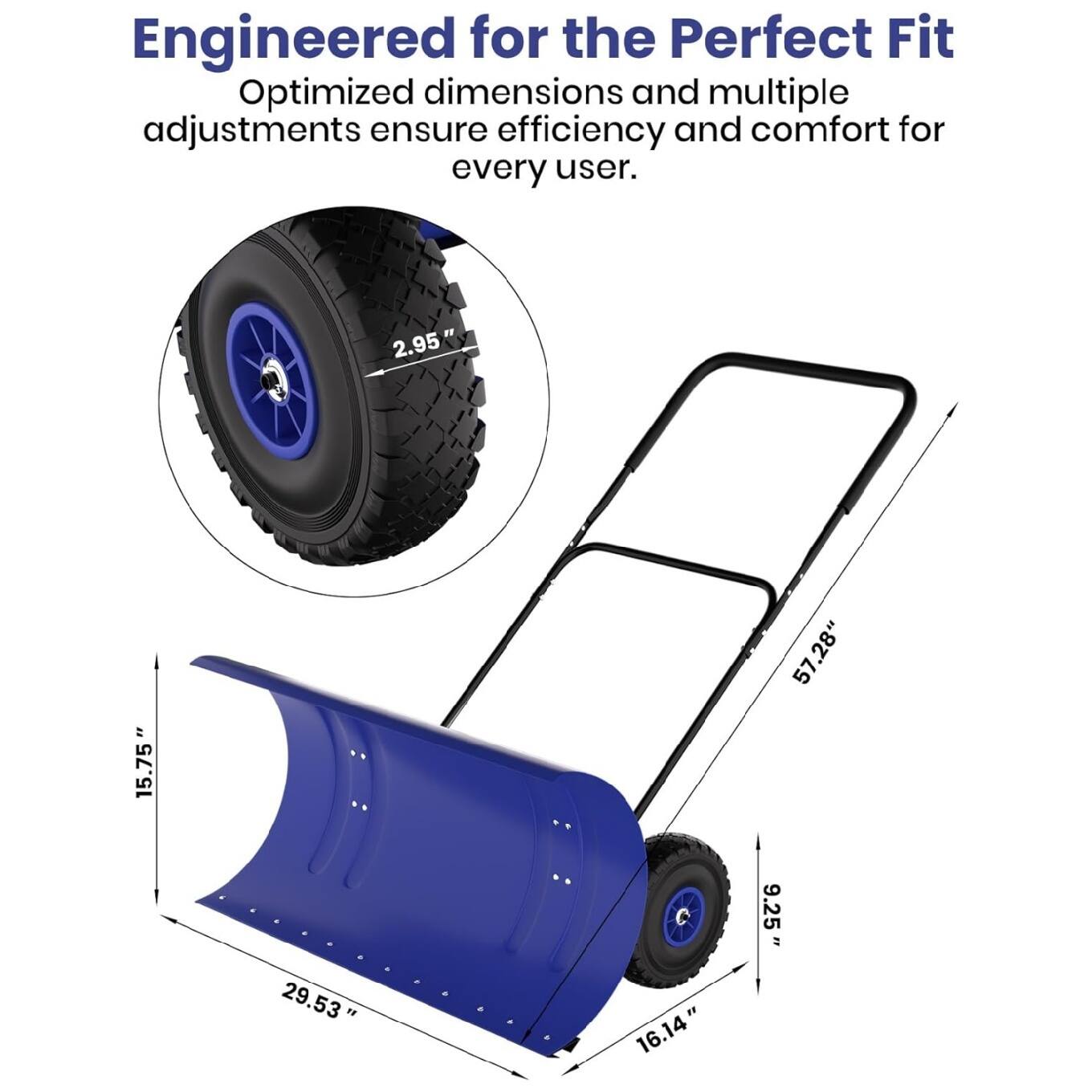 GARVEE 29 In Snow Pusher ,Adjustable U Shaped Height Handle,Wheeled ...