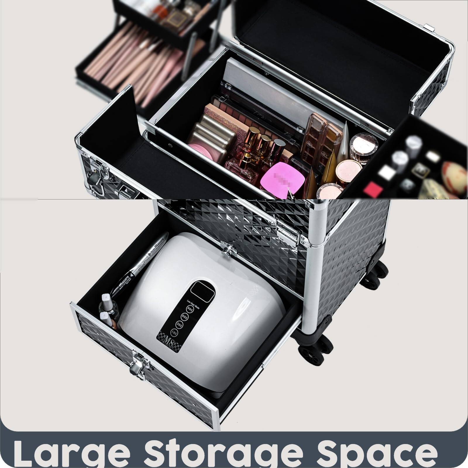 JETRANSPORT Rolling Makeup Case Travel Trolley Storage Sliding Drawer 4 ...
