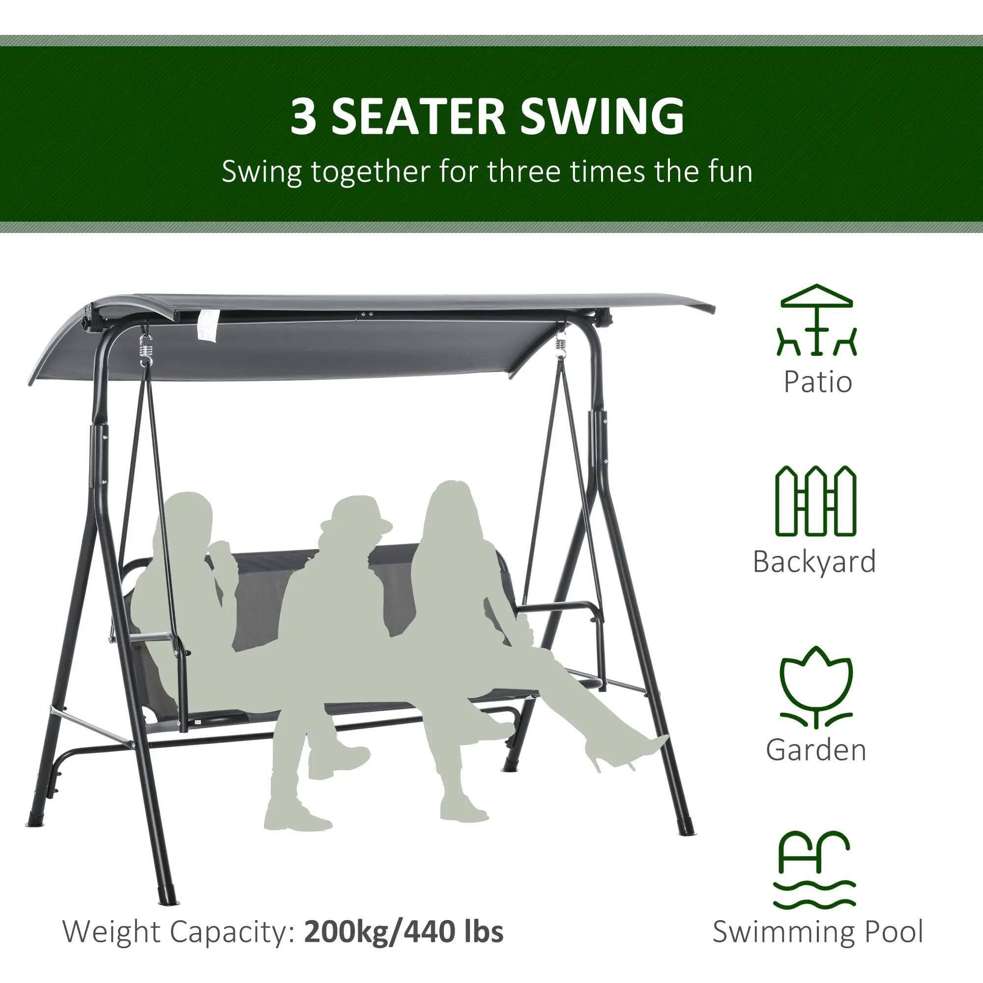Resenkos 3 Person Swing Set, Outdoor Patio Swing With Adjustable Canopy ...