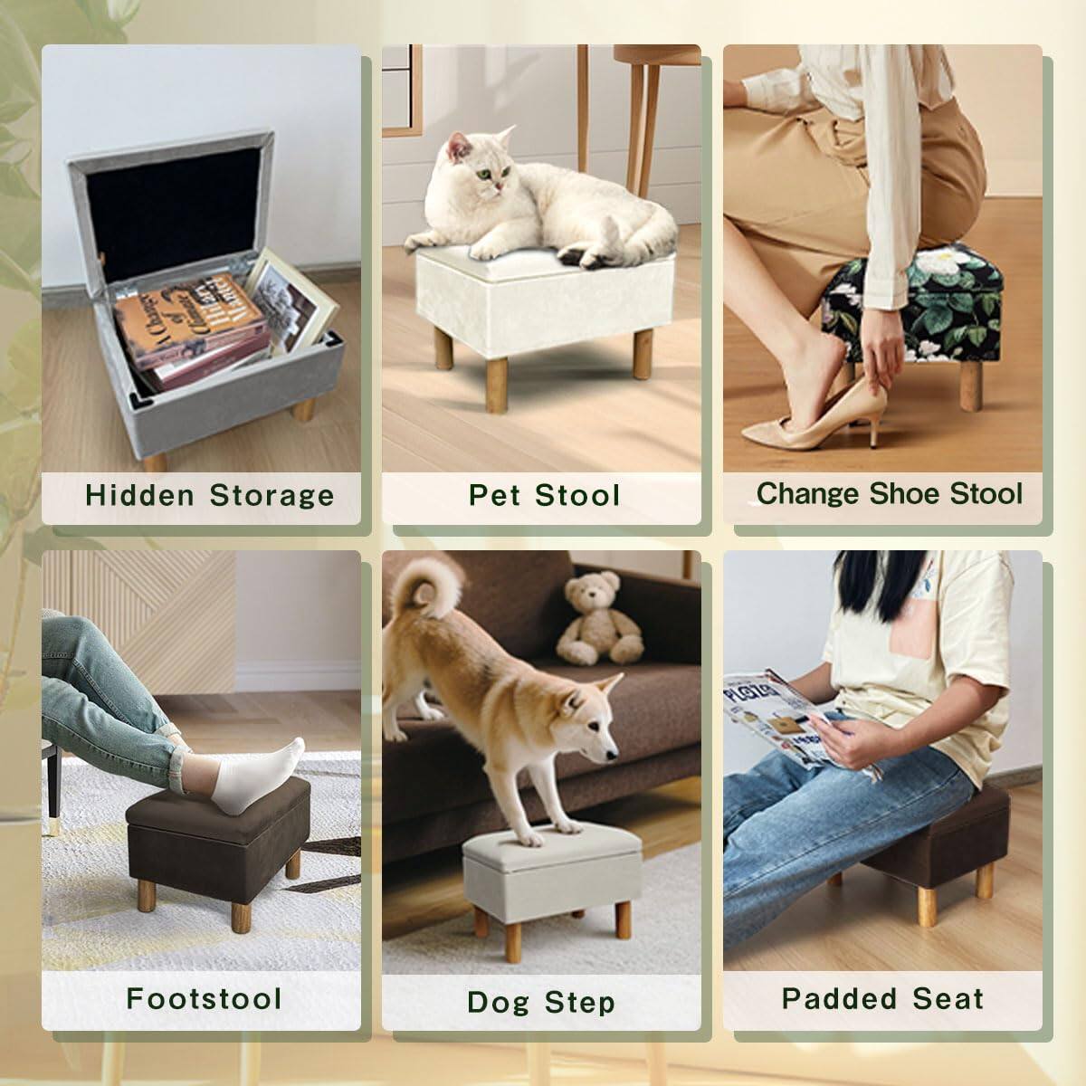 Fabibe Small Ottoman with Storage Footstool Compact Foot Rest Stool for ...